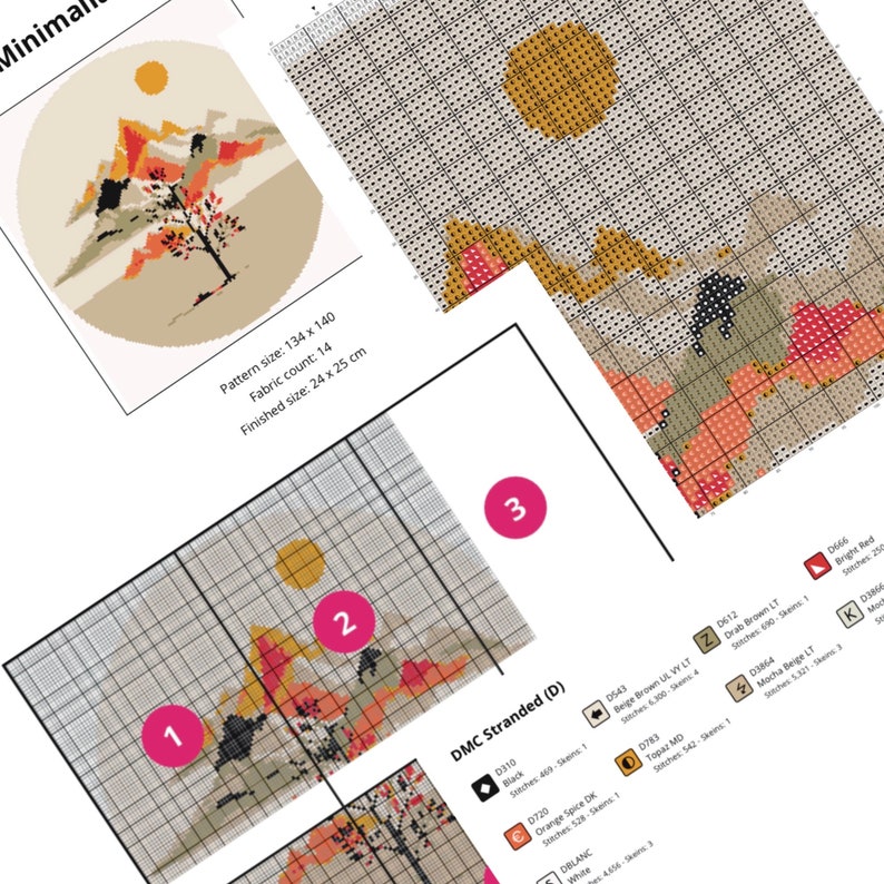 Minimalist Cross Stitch, Simple Cross Stitch Pattern, Bohemian Cross Stitch, Landscape Cross ...