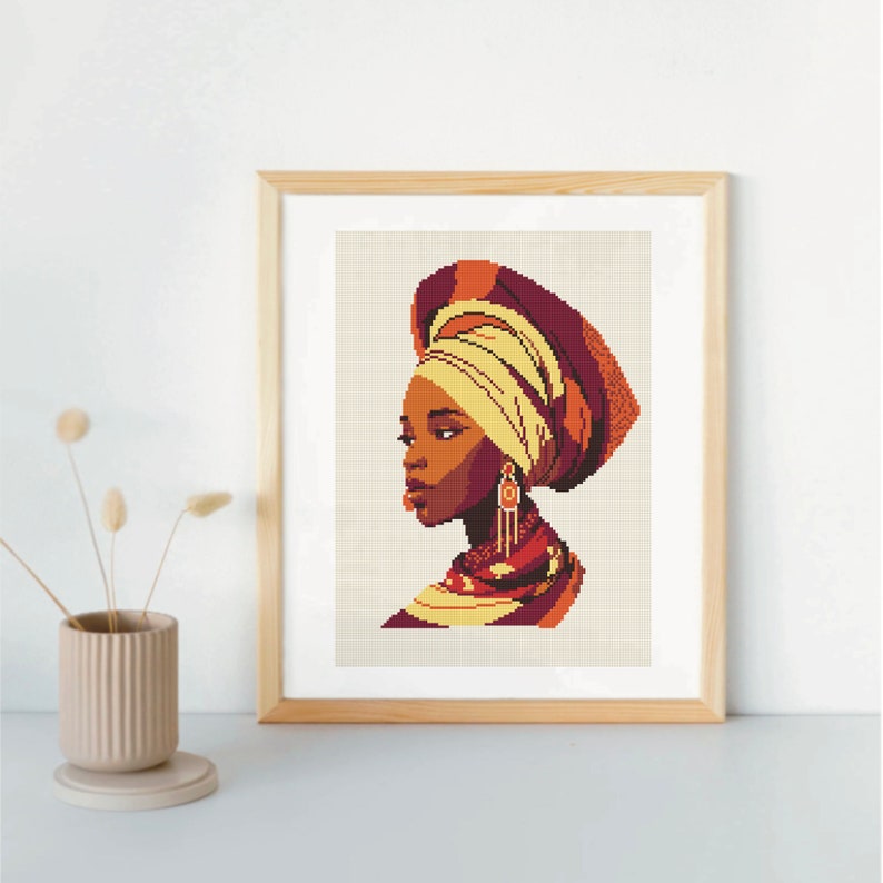 Traditional African Cross Stitch Pattern, African Woman With Head Wrap ...