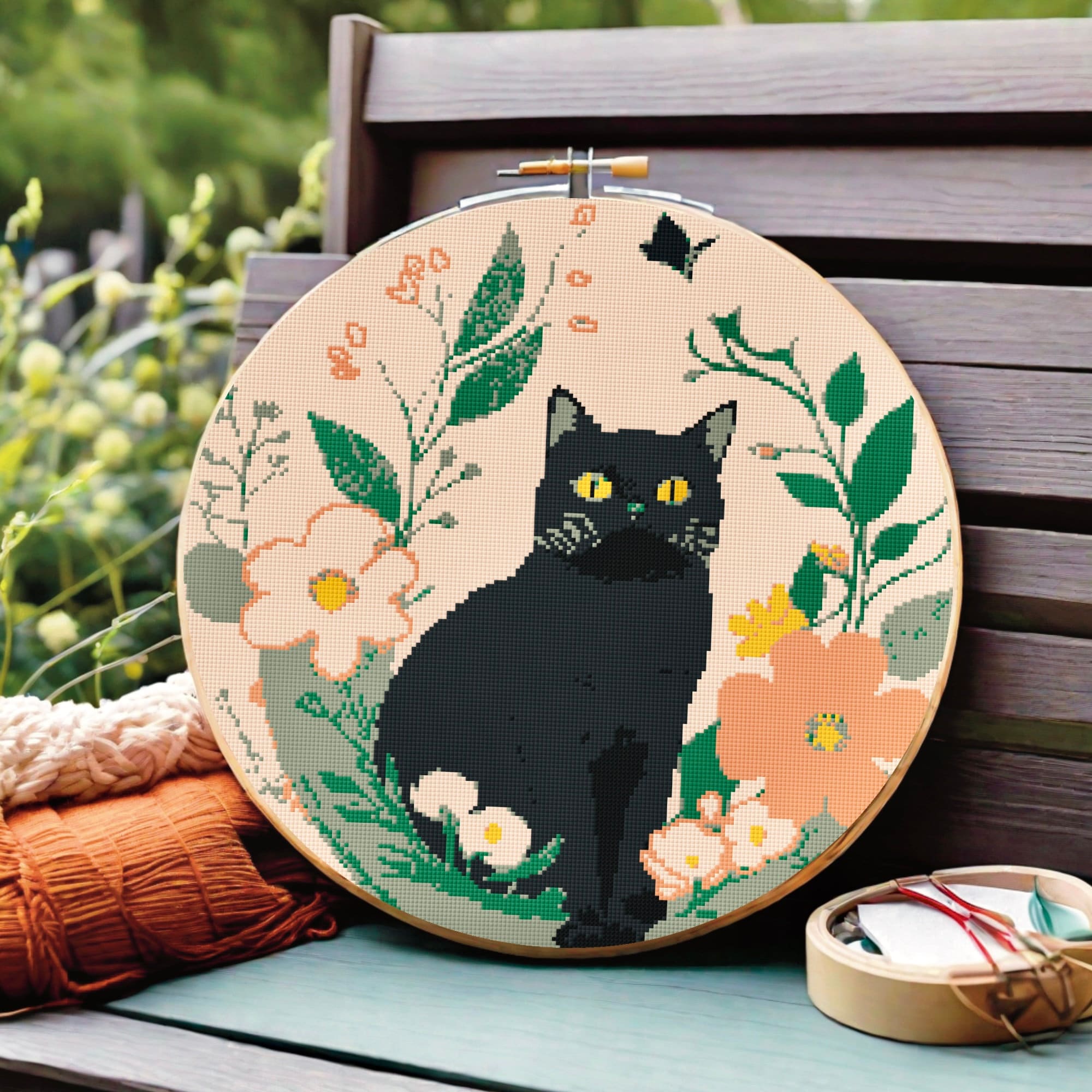 Black Cat Cross Stitch Pattern Digital Download, Boho Cross Stitch, Black Cat Art, Black Cat ...