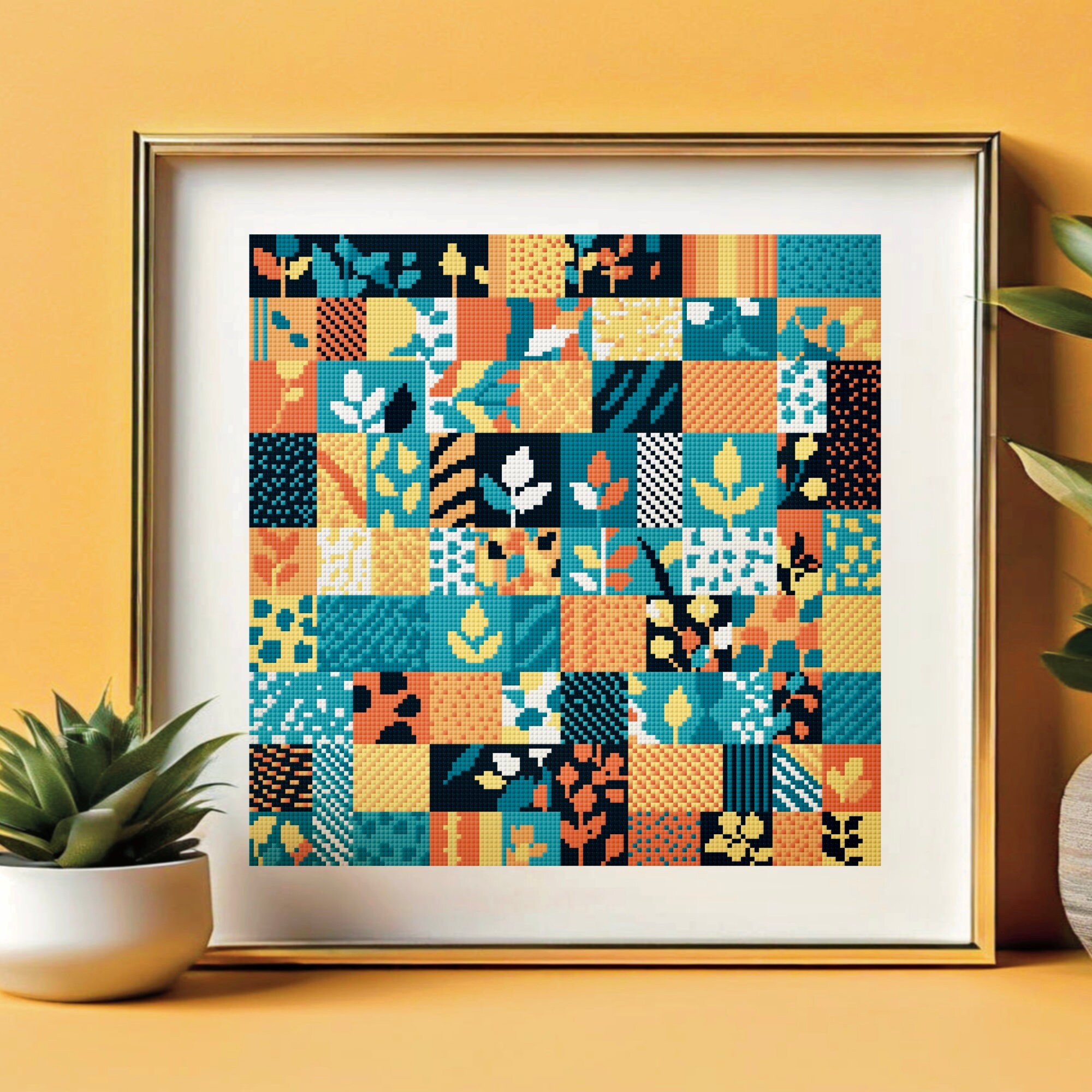 Quaker Sampler Patchwork Cross Stitch Pattern, Full Coverage Tiles Folk X Stitch, Squares ...