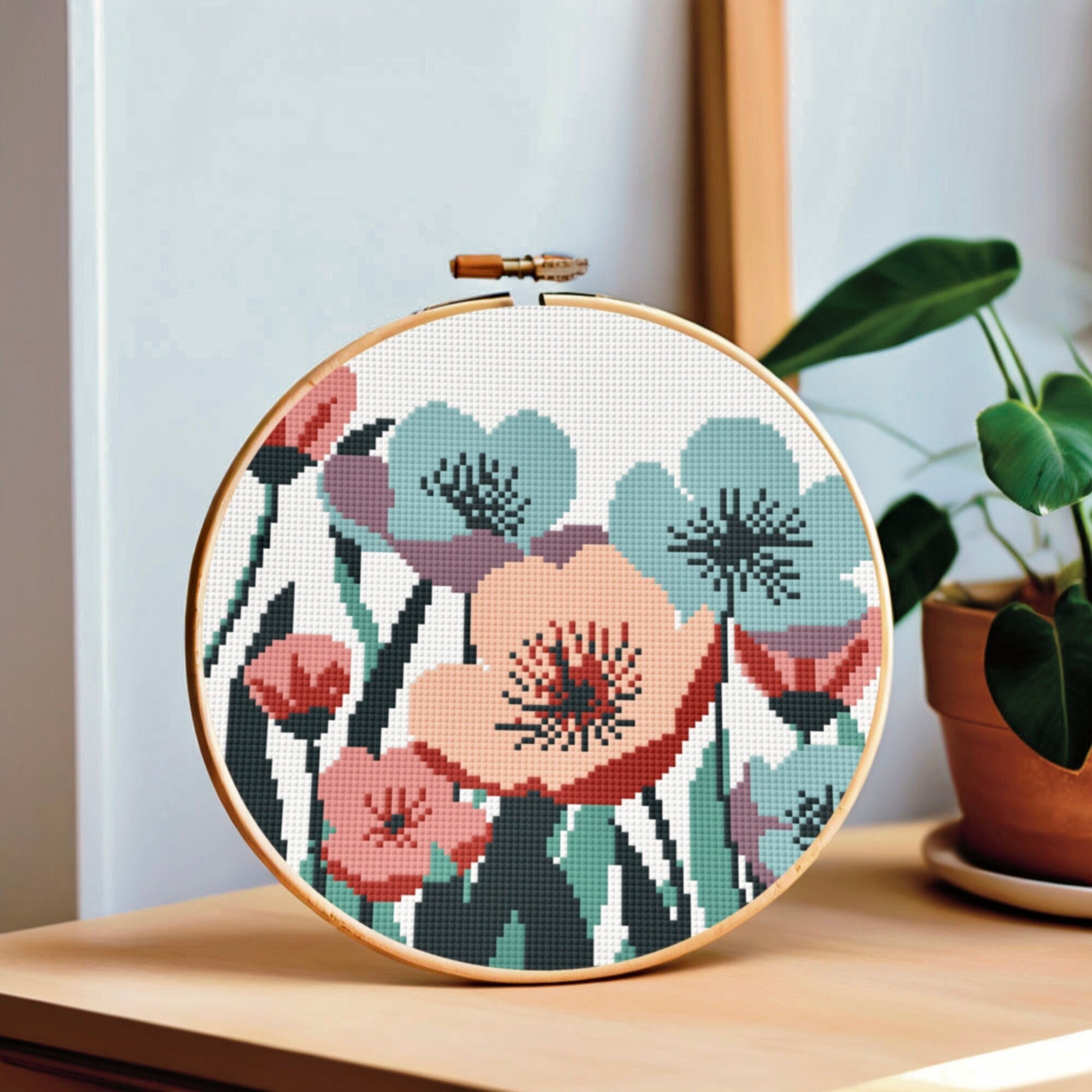 Spring Flowers Hoop Cross Stitch Pattern, 8 Hoop Poppies Counted Cross ...