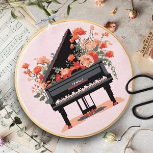 Piano Cross Stitch, Musical Instrument Cross Stitch Pattern, Piano ...