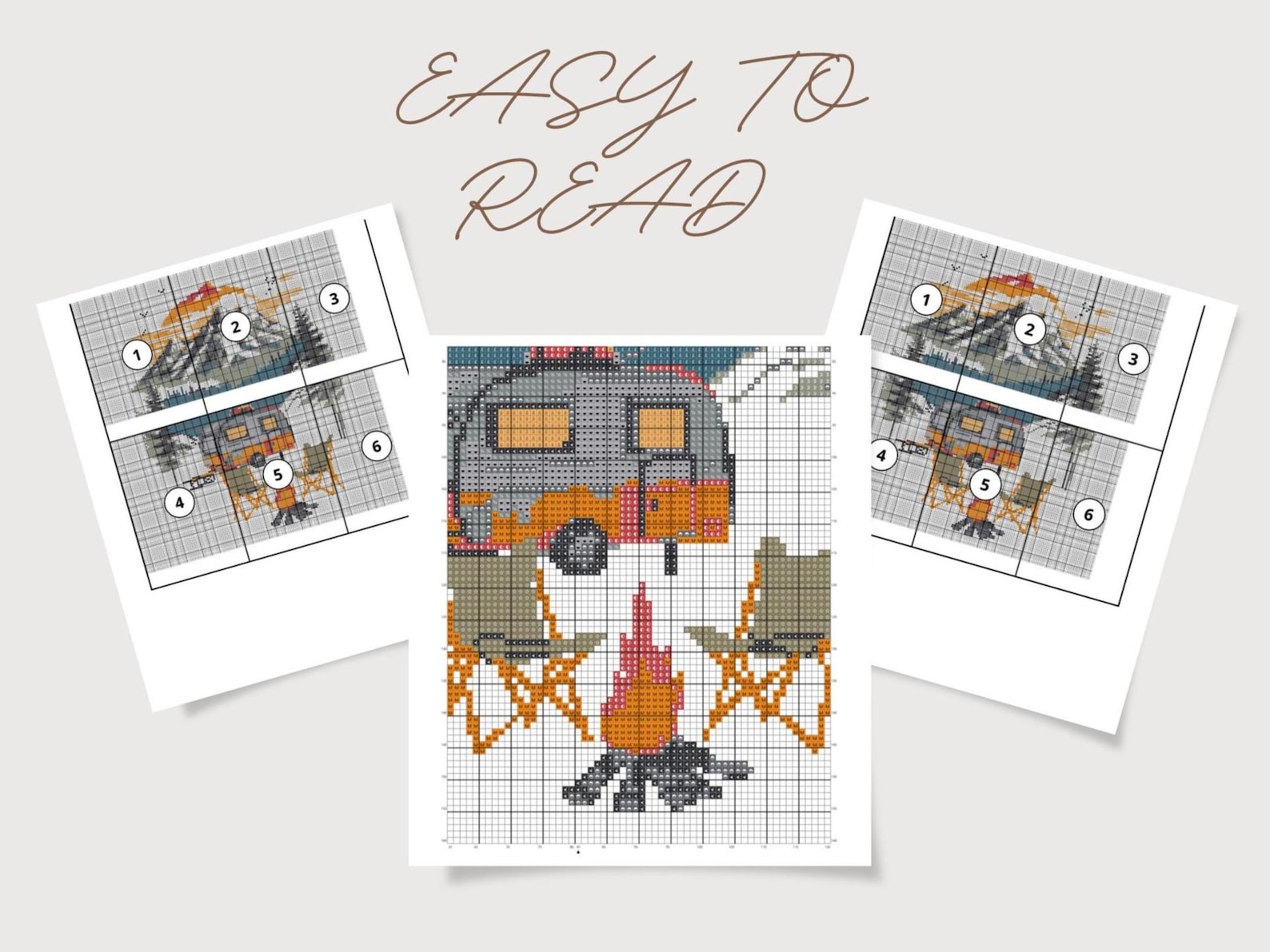 Camping Cross Stitch Pattern: Mountain Camper Caravan (digital ...