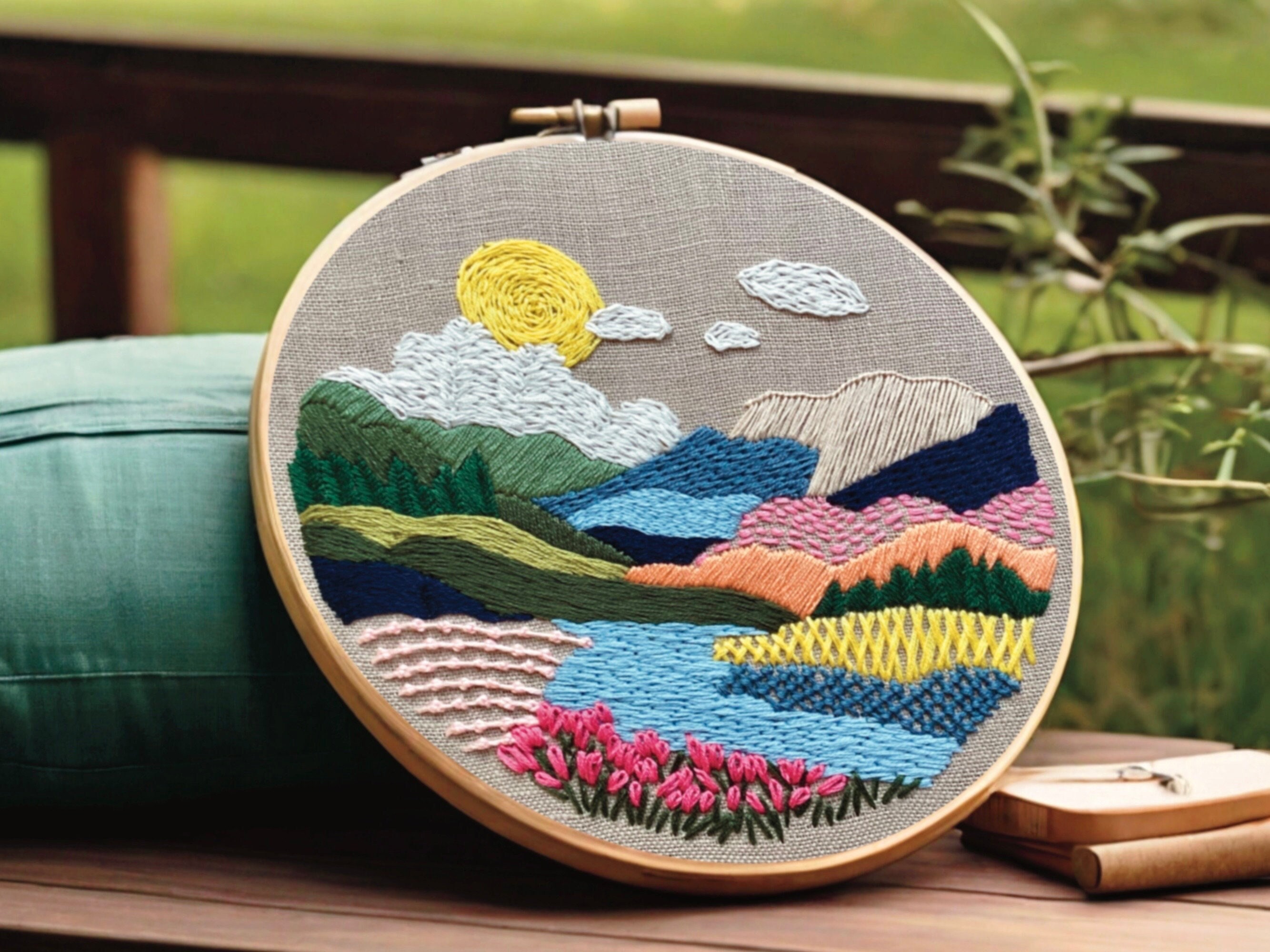 River Fields Scenery Embroidery Pattern With Step by Step Video and ...