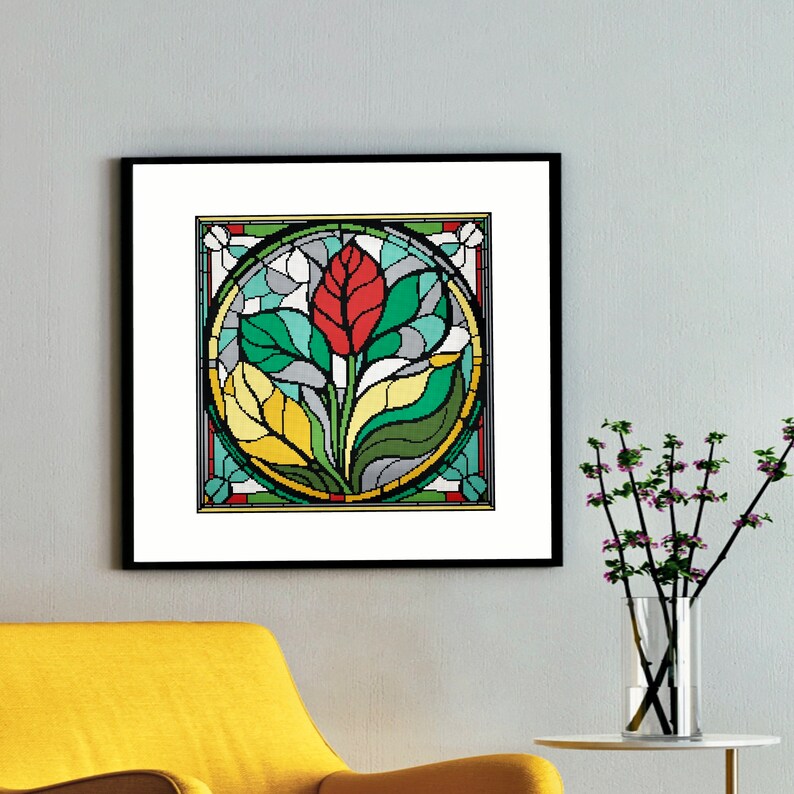 Stained Glass Cross Stitch Pattern, Stained Glass Embroidery Design ...