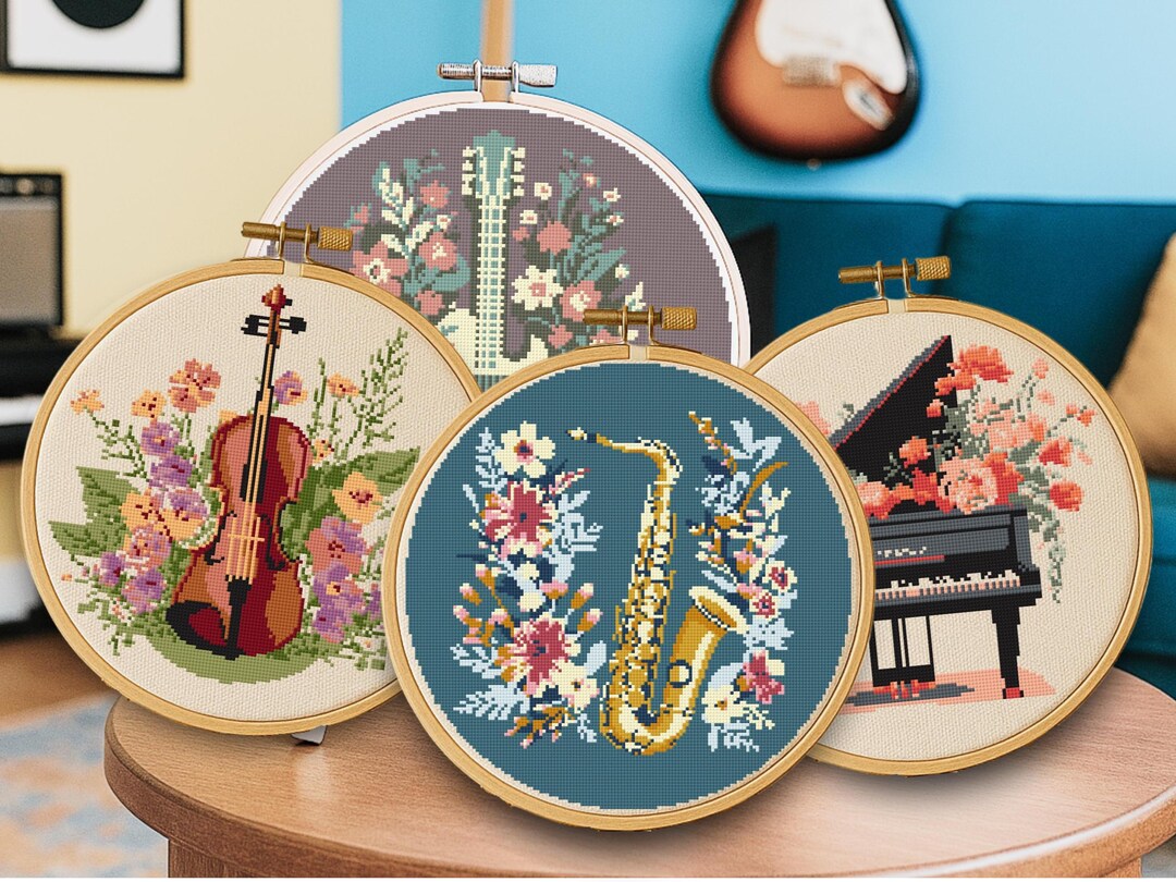 Musical Instruments Bundle Cross Stitch Patterns, Piano Guitar Violin ...
