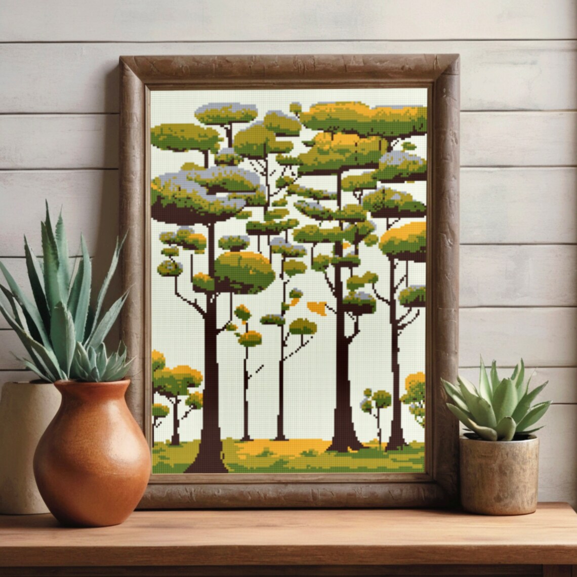Forest Cross Stitch Pattern, Abstract Nature Cross Stitch Painting ...