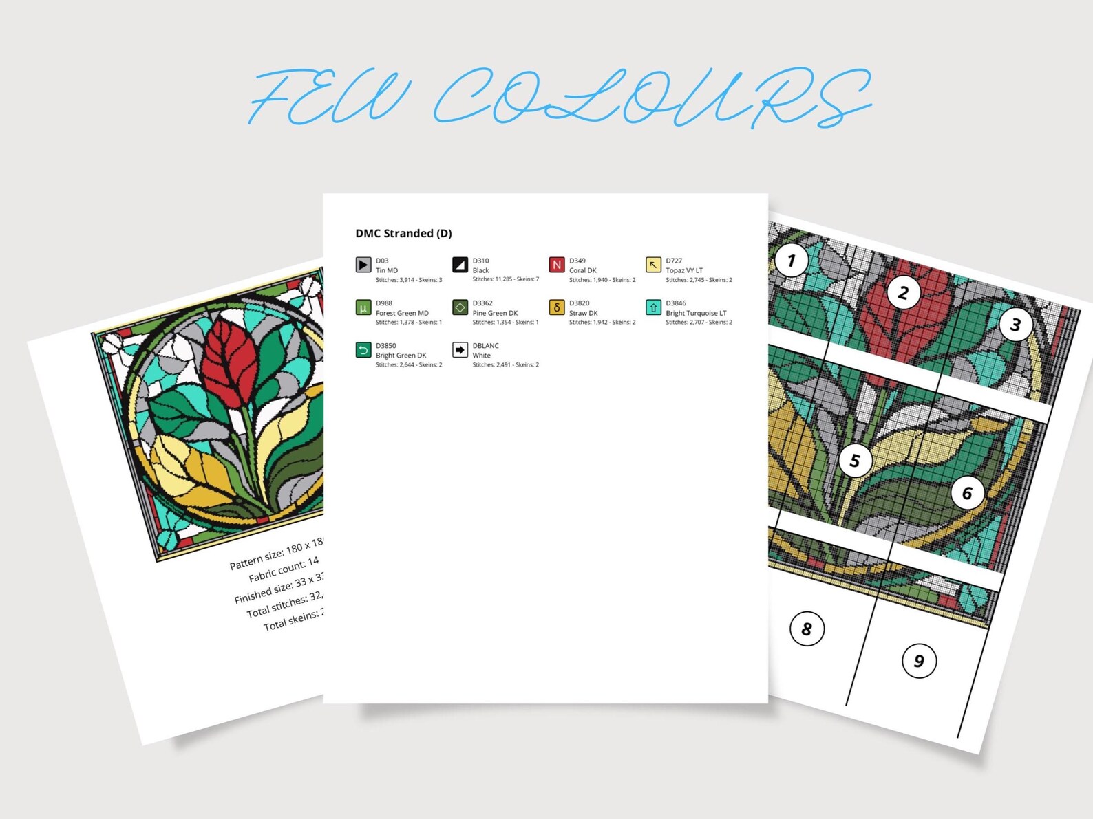 Stained Glass Cross Stitch Pattern: Abstract Floral Embroidery (PDF ...