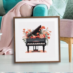 Piano Cross Stitch, Musical Instrument Cross Stitch Pattern, Piano ...