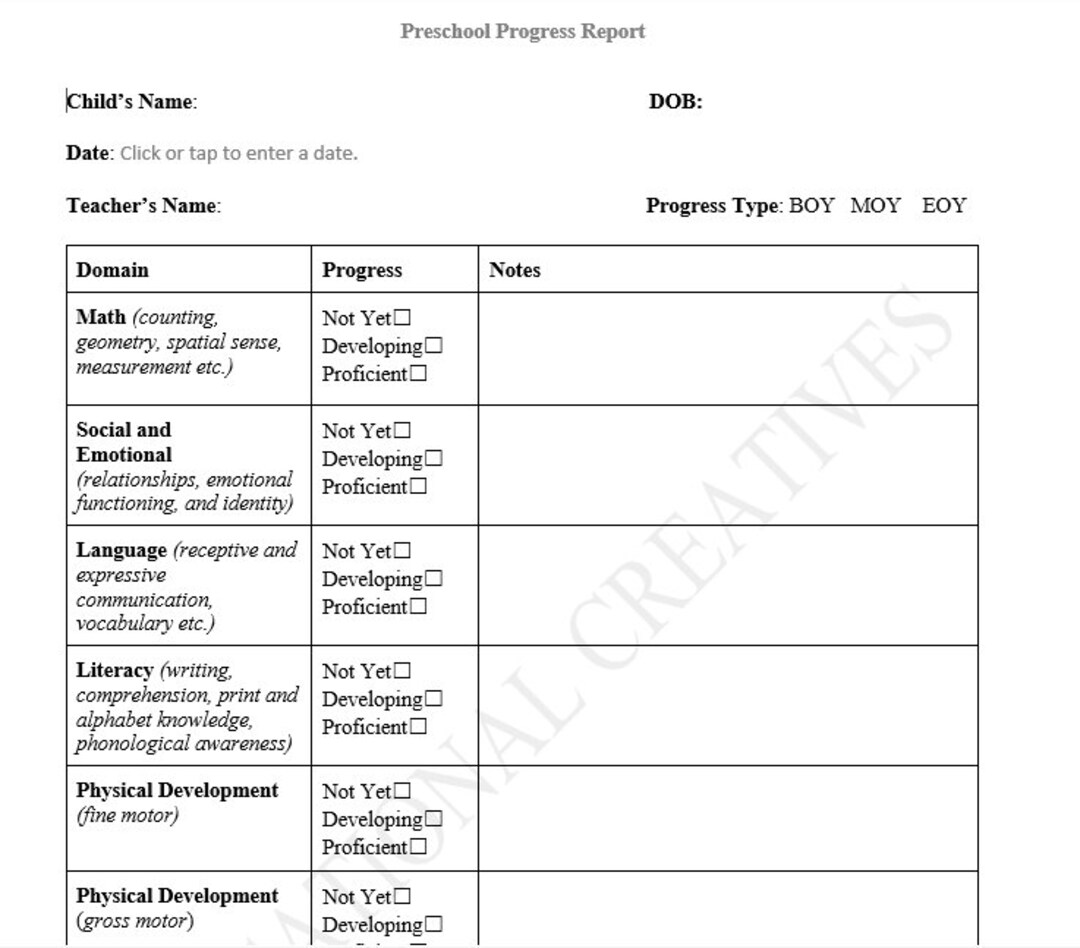 Preschool Progress Report Etsy Preschool Progress Report Etsy