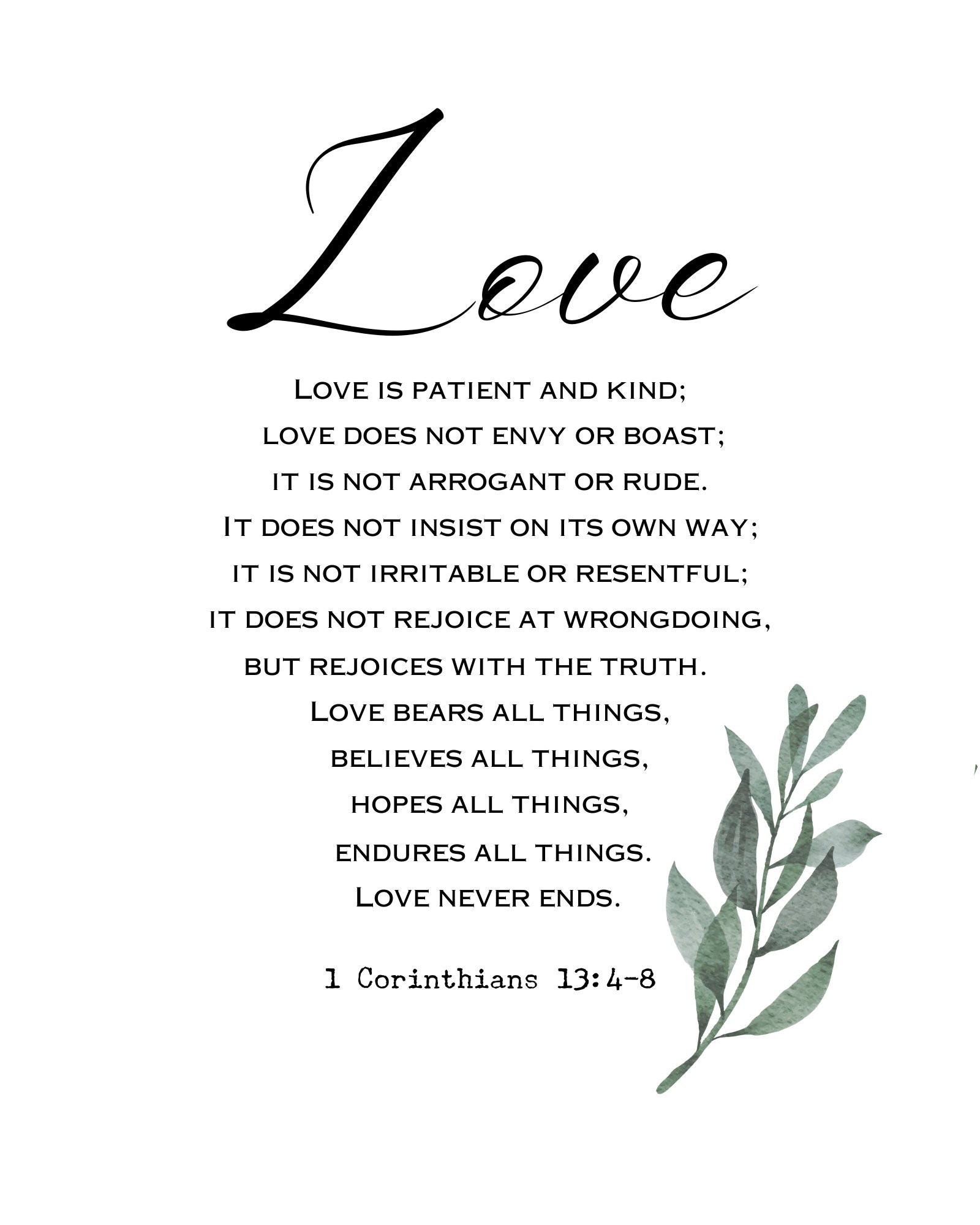 1 Corinthians 13 Printable Wall Art, Love Quote Print, Inspirational ...