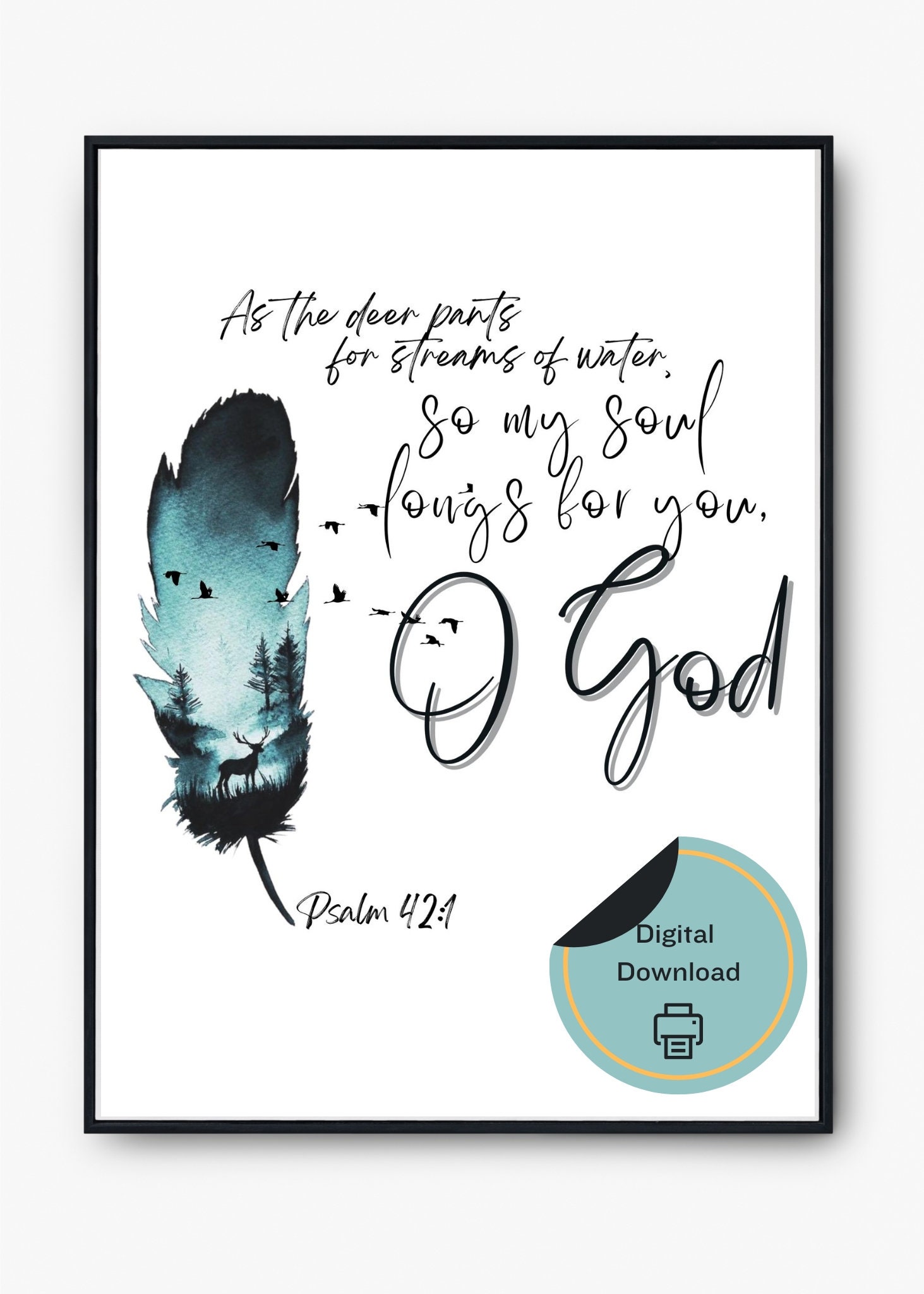 Psalm 42:1 Bible Verse Wall Art Printable Wall Art Watercolor Christian ...