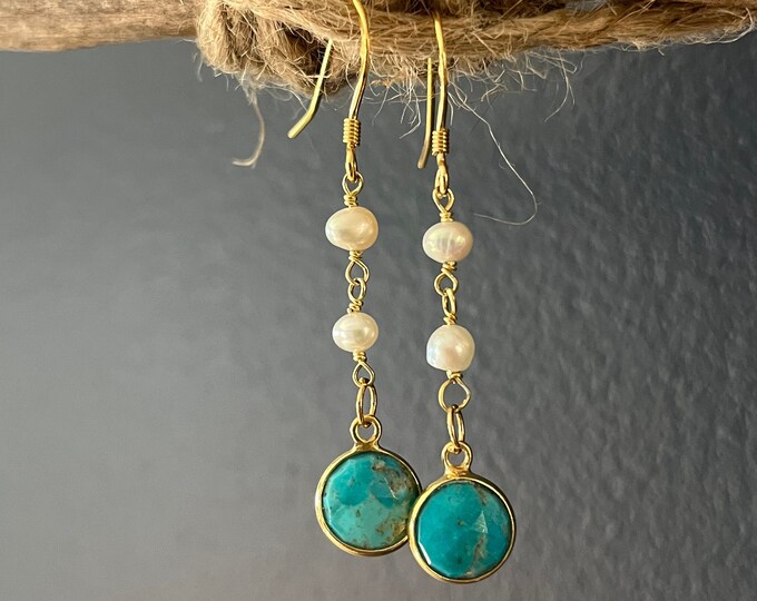 Freshwater Pearl and Turquoise Earrings. Pearl and Turquoise Drop ...