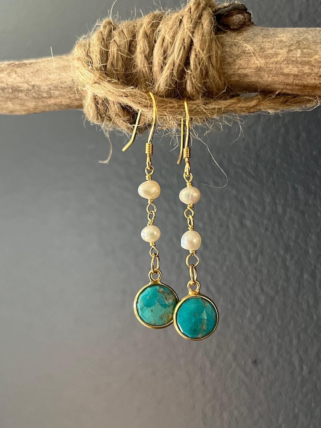 Freshwater Pearl and Turquoise Earrings. Pearl and Turquoise Drop ...
