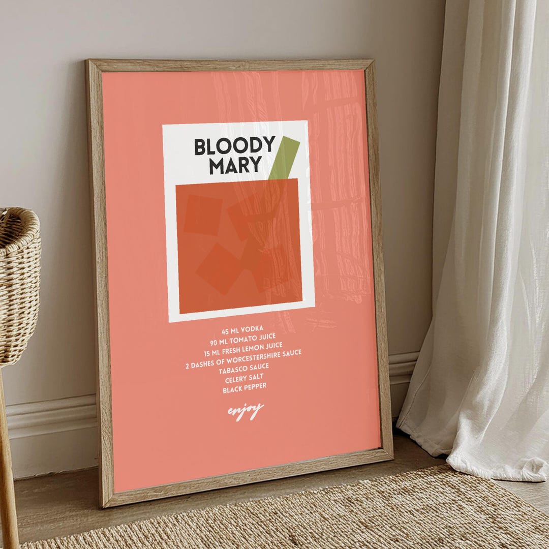 Bloody Mary Poster, Bloody Mary Art, Bloody Mary Print, Cocktail Recipe ...