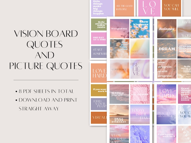 Vision Board Quotes, Printable 2024 Vision Board, Motivational Sayings ...