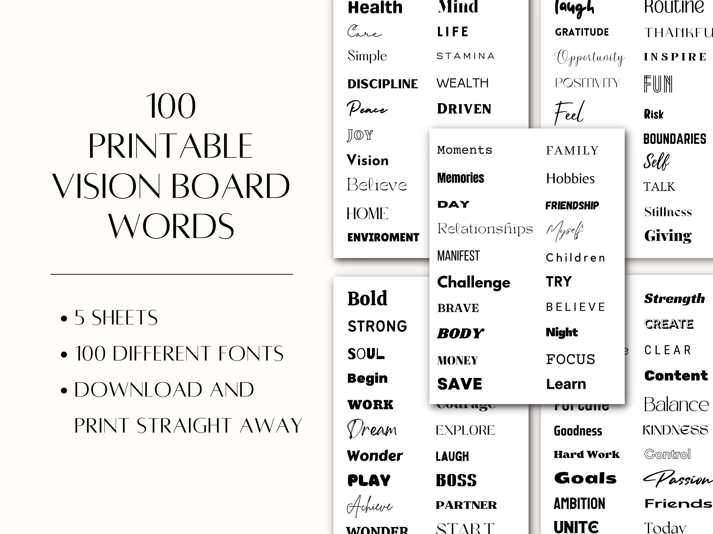 Printable Vision Board Words, 2025 Vision Board, Printable Positive ...