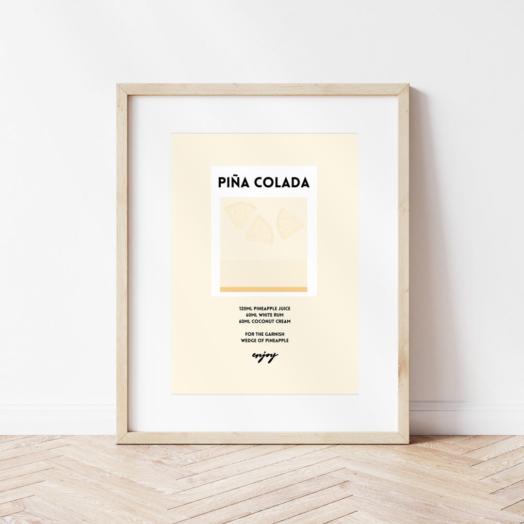 Pina Colada Print, Pina Colada Art, Pina Colada Poster, Cocktail Recipe ...