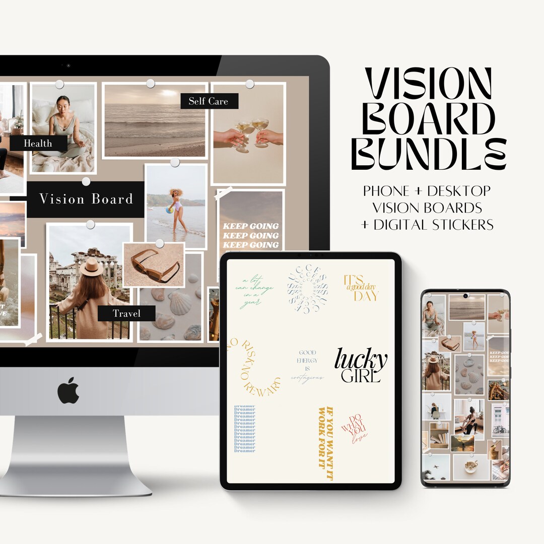 Digital Vision Board Bundle, Phone Wallpaper, PNG Stickers, Desktop ...