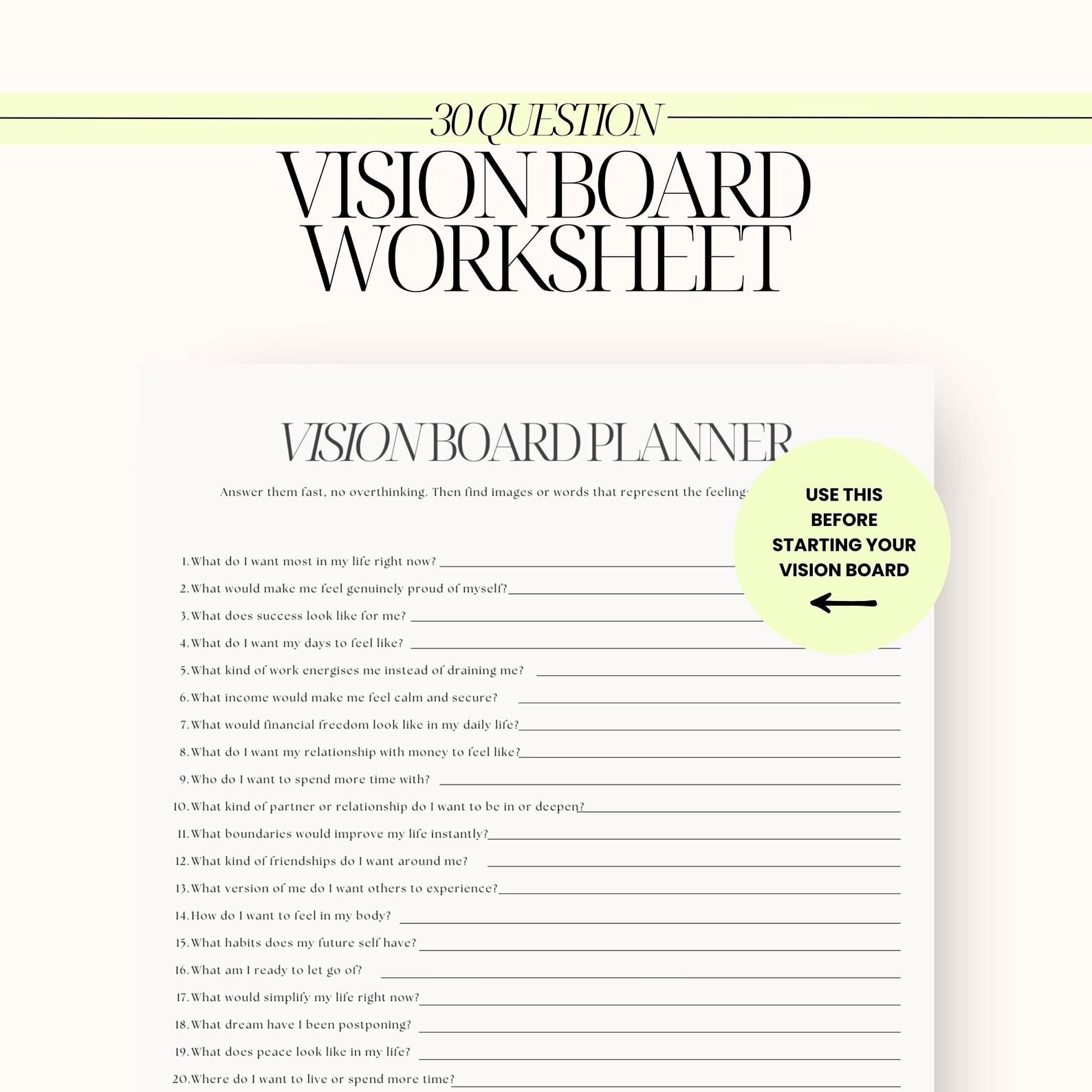 Vision Board Worksheet Printable, Goal Setting Planner, Life & Career ...