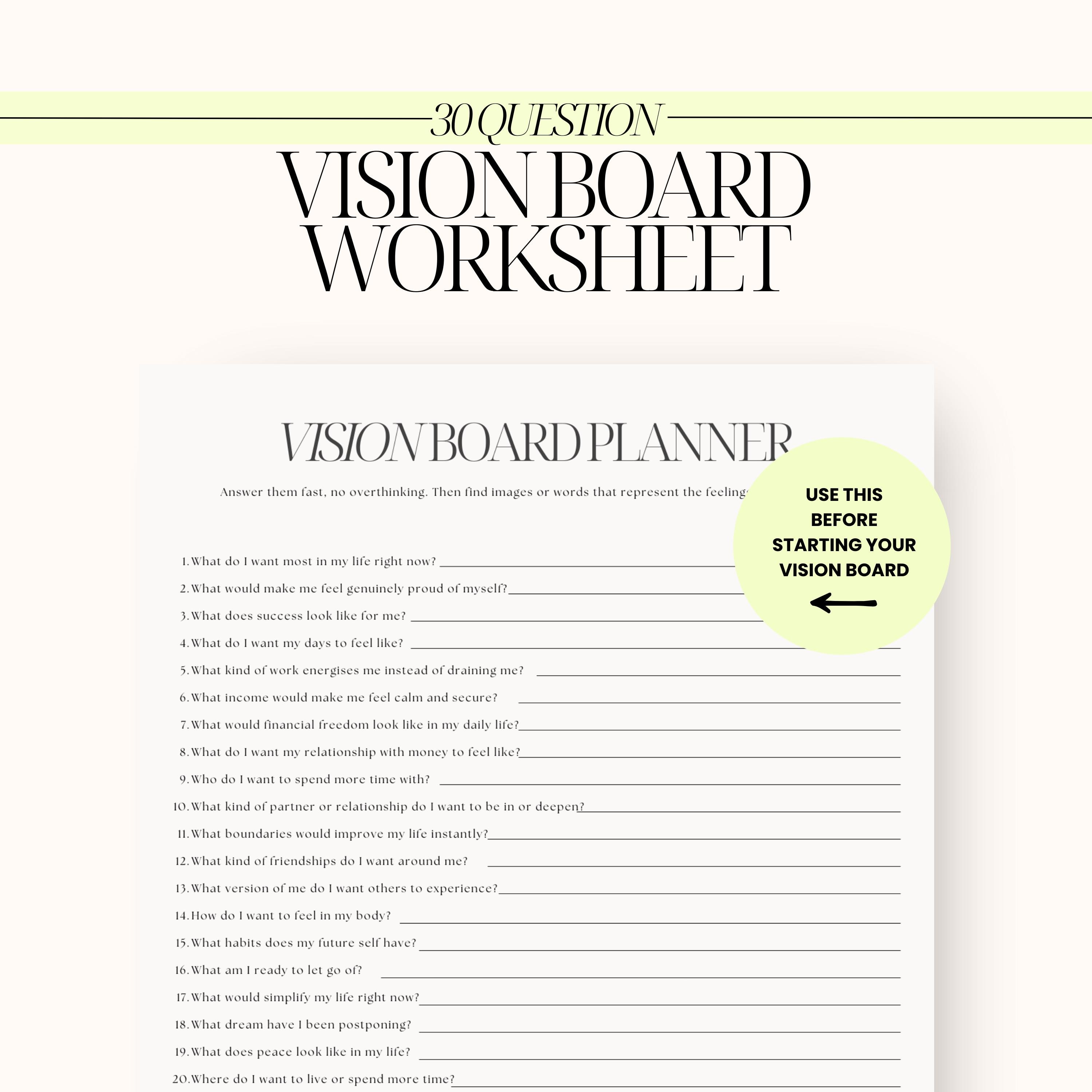 Vision Board Worksheet Printable, Goal Setting Planner, Life & Career ...
