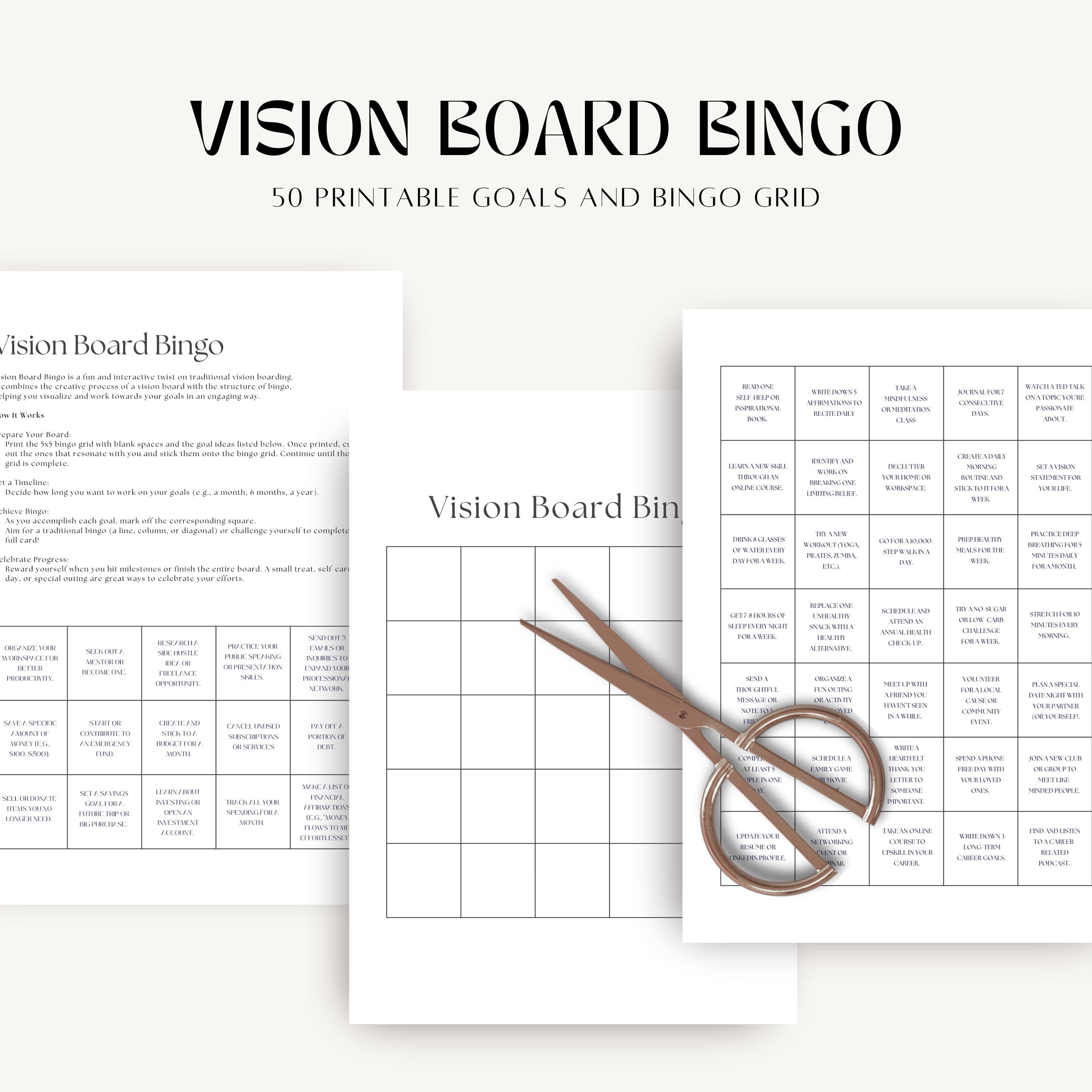 Vision Board Bingo, Goal Ideas, Printable 2025 Bingo Goals, Vision ...