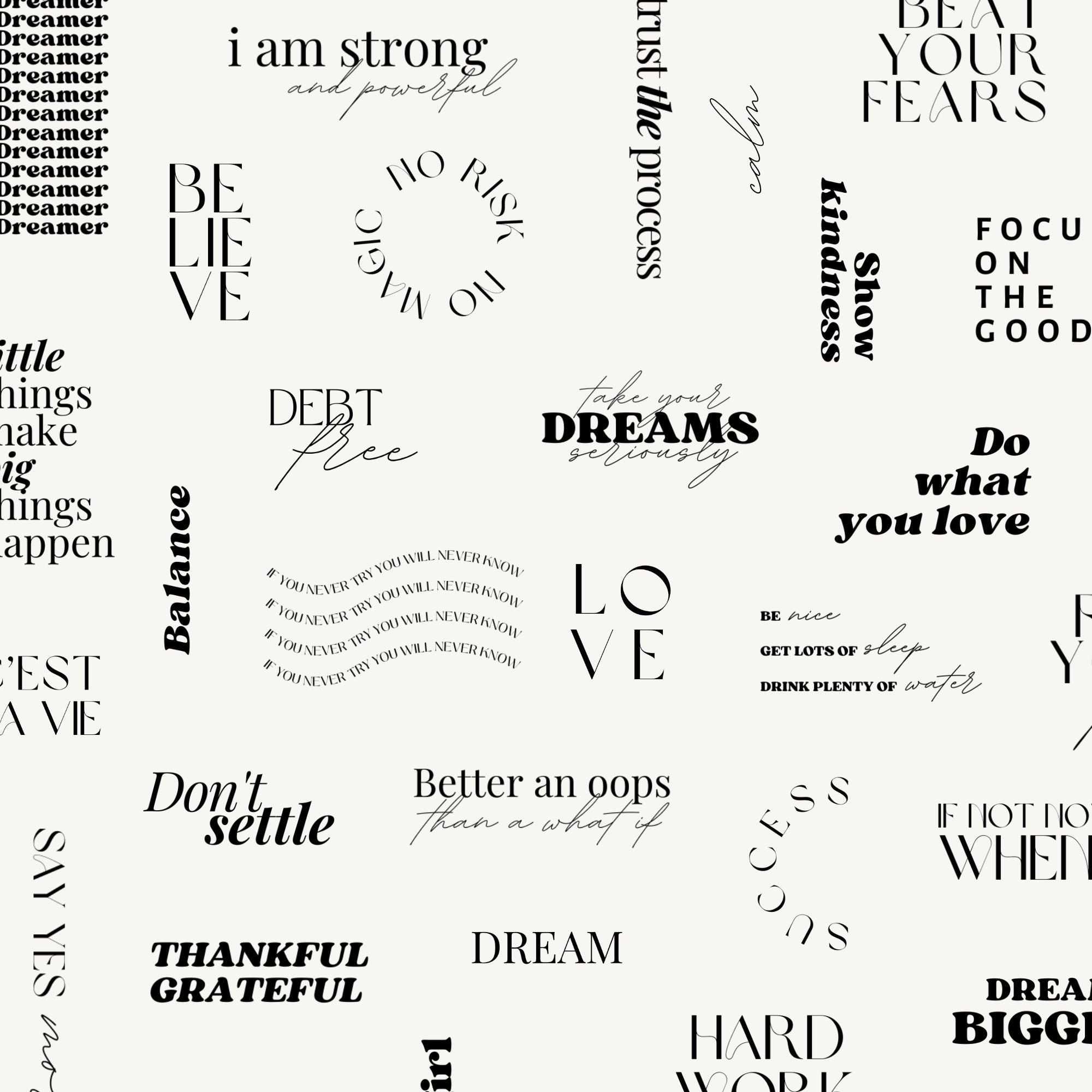 Digital Motivational Quote Stickers, PNG Bundle, Printable Vision Board ...