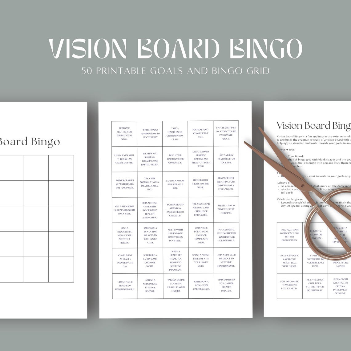 Vision Board Bingo, Goal Ideas, Printable 2025 Bingo Goals, Vision ...