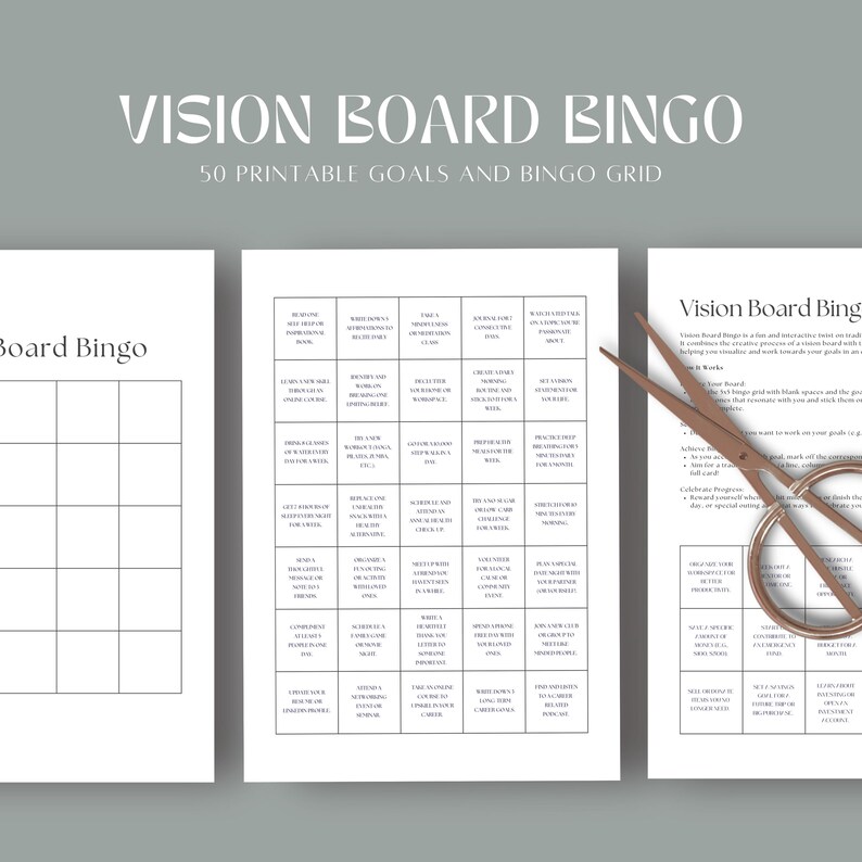 Vision Board Bingo, Goal Ideas, Printable 2025 Bingo Goals, Vision ...