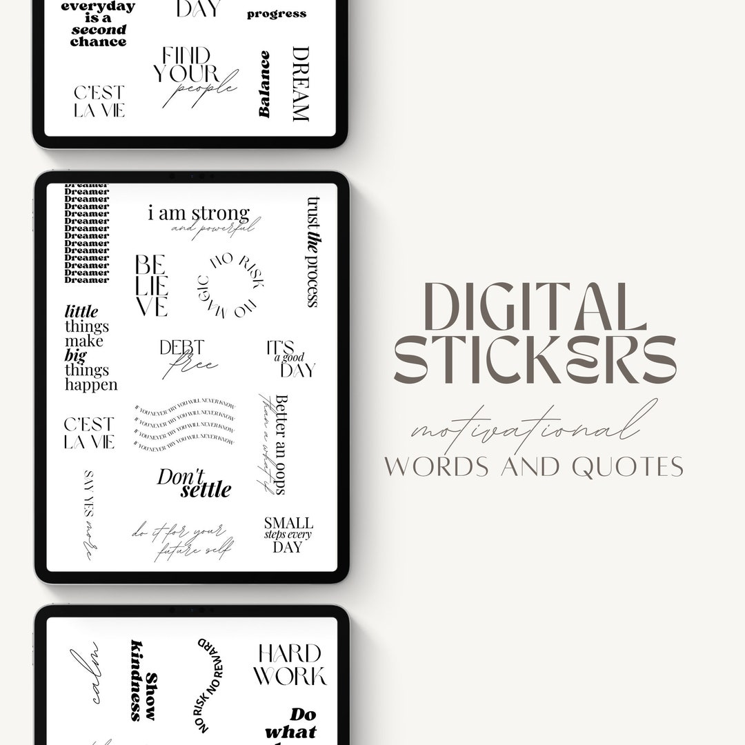 Digital Motivational Quote Stickers, PNG Bundle, Printable Vision Board ...