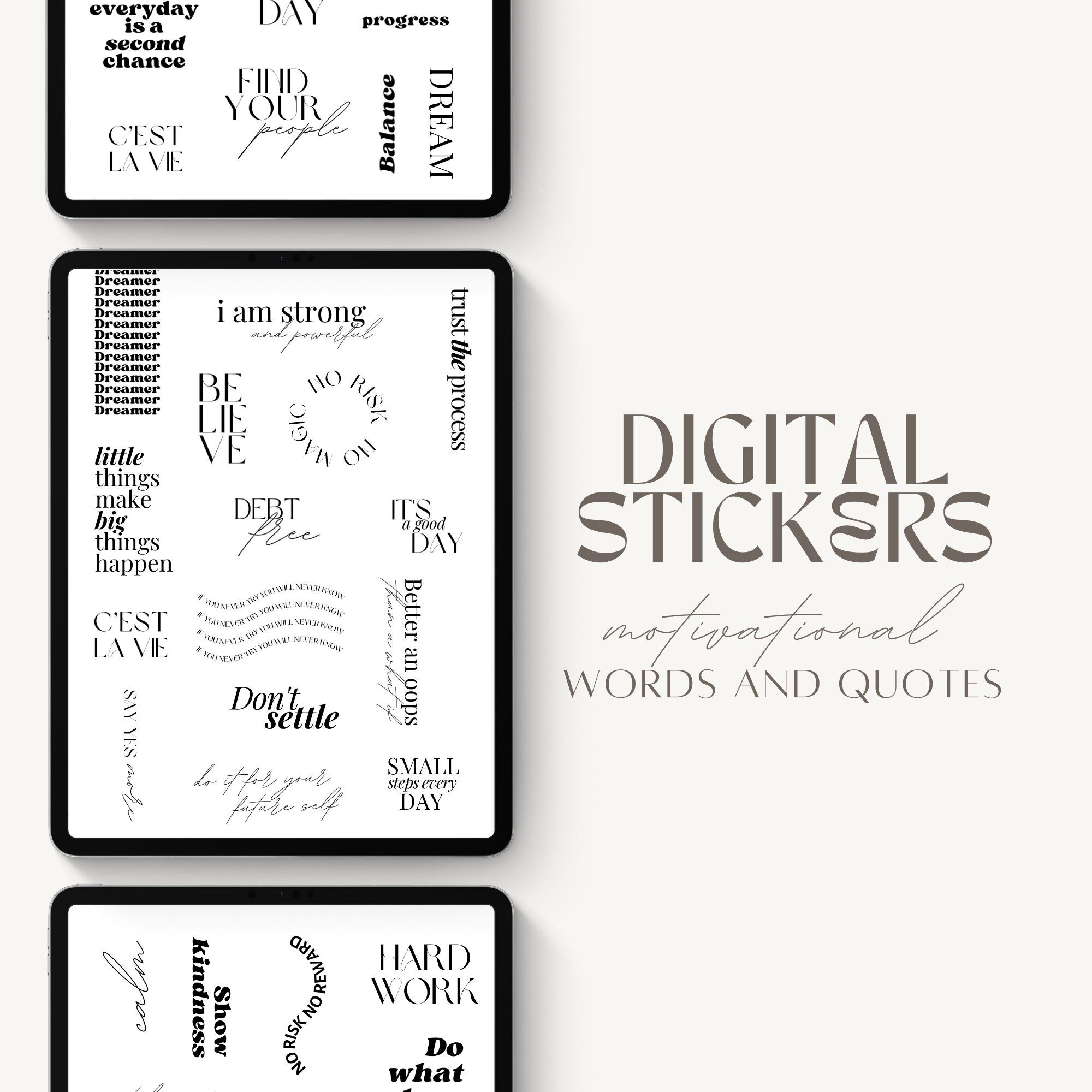 Digital Motivational Quote Stickers, PNG Bundle, Printable Vision Board ...