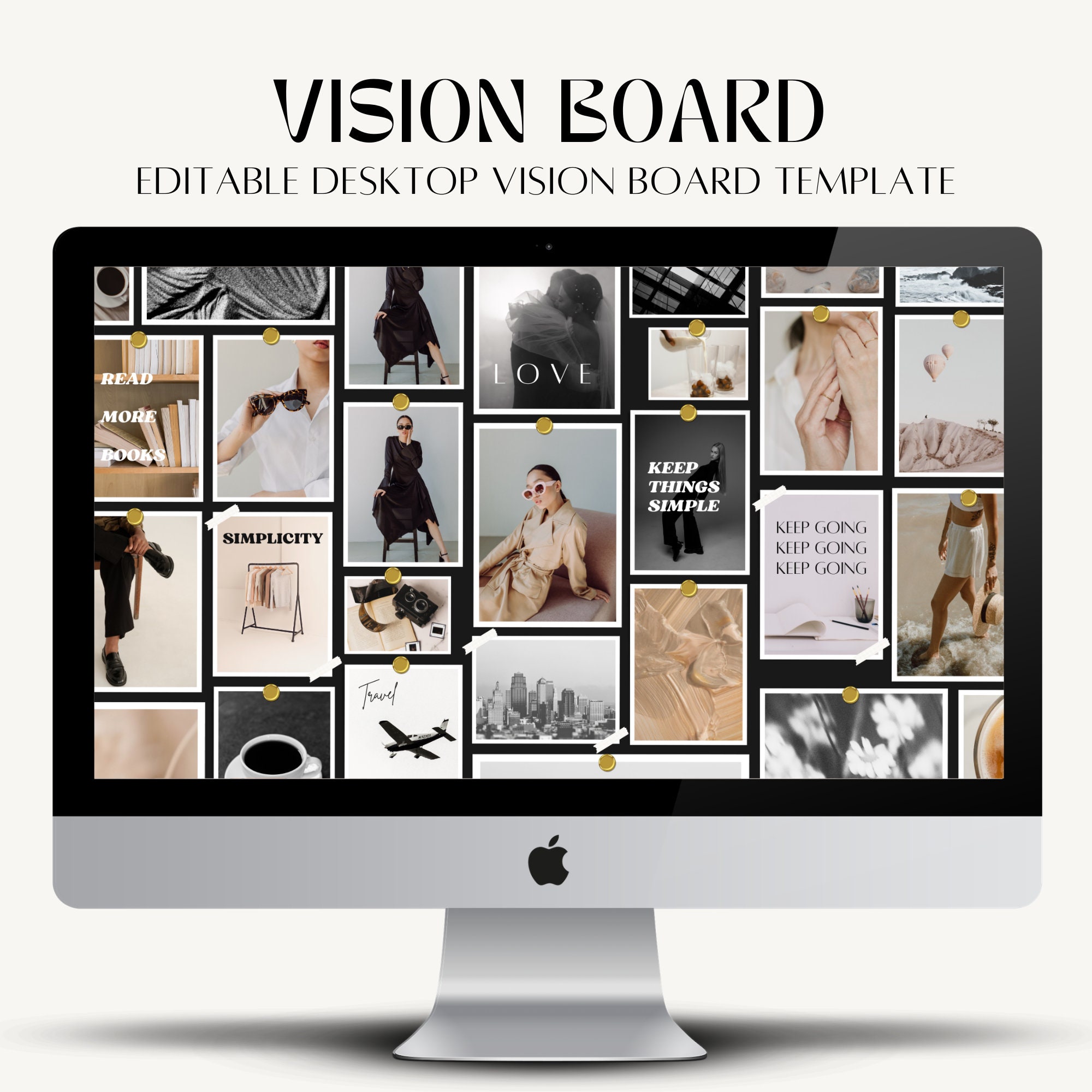 Digital Vision Board Template Canva, 2024 Vision Board, 2024 Goals ...