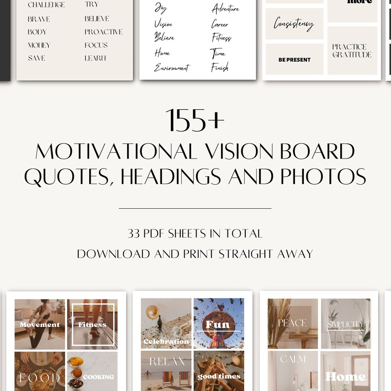 Vision Board, Printable 2025 Vision Board, Motivational Quotes ...