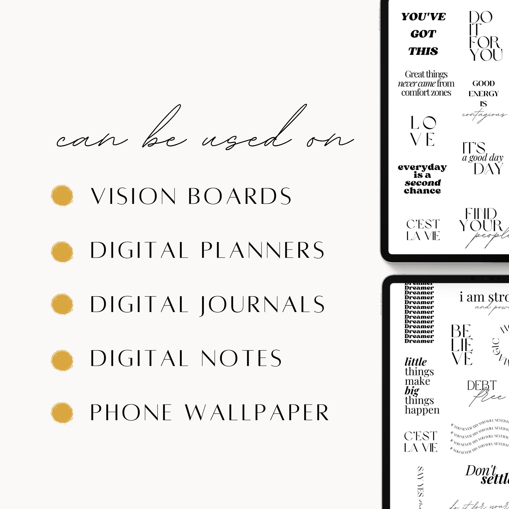 Digital Motivational Quote Stickers, PNG Bundle, Printable Vision Board ...