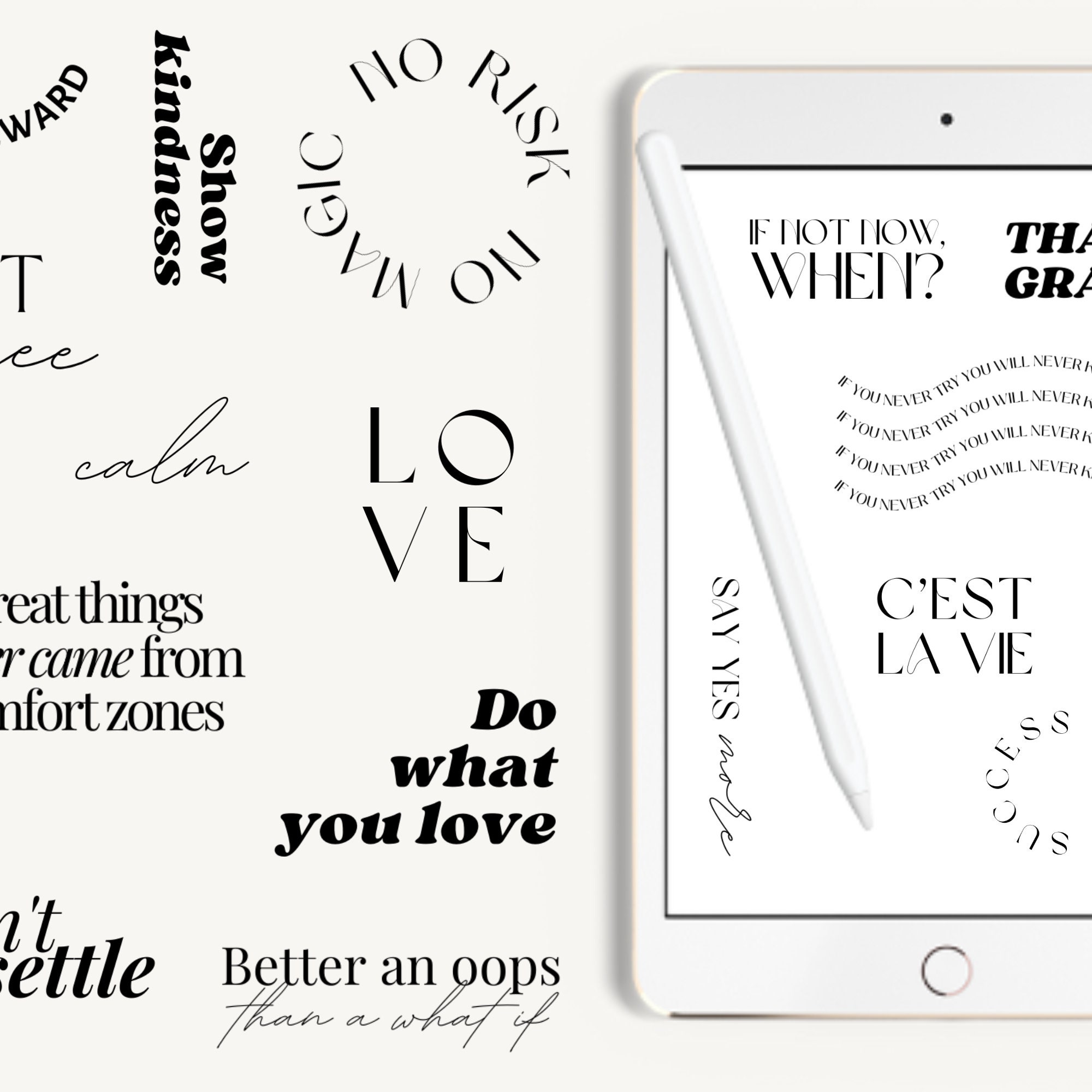 Digital Motivational Quote Stickers, PNG Bundle, Printable Vision Board ...