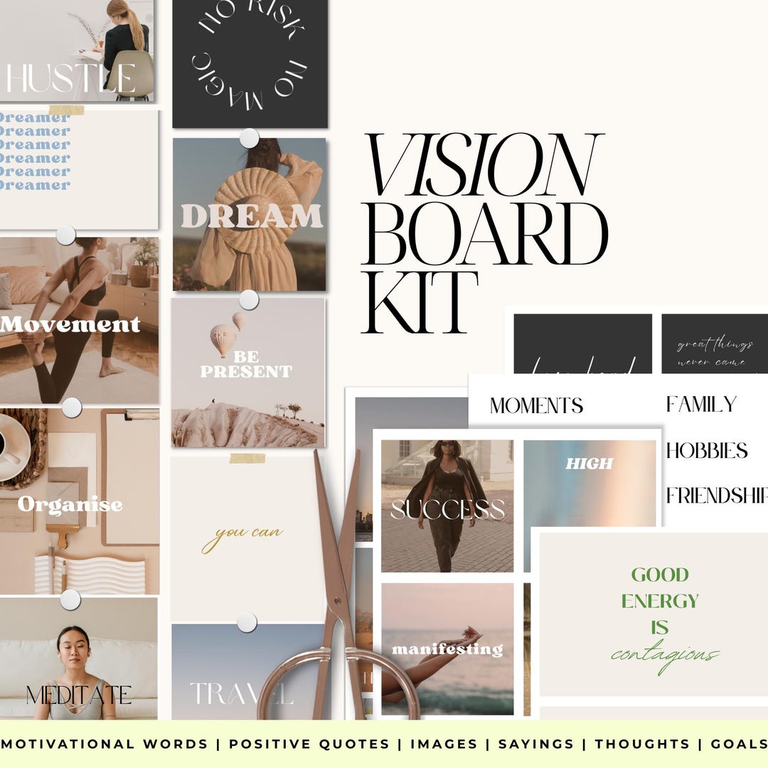 Vision Board Printable Kit, Motivational Words and Positive Quotes - Etsy