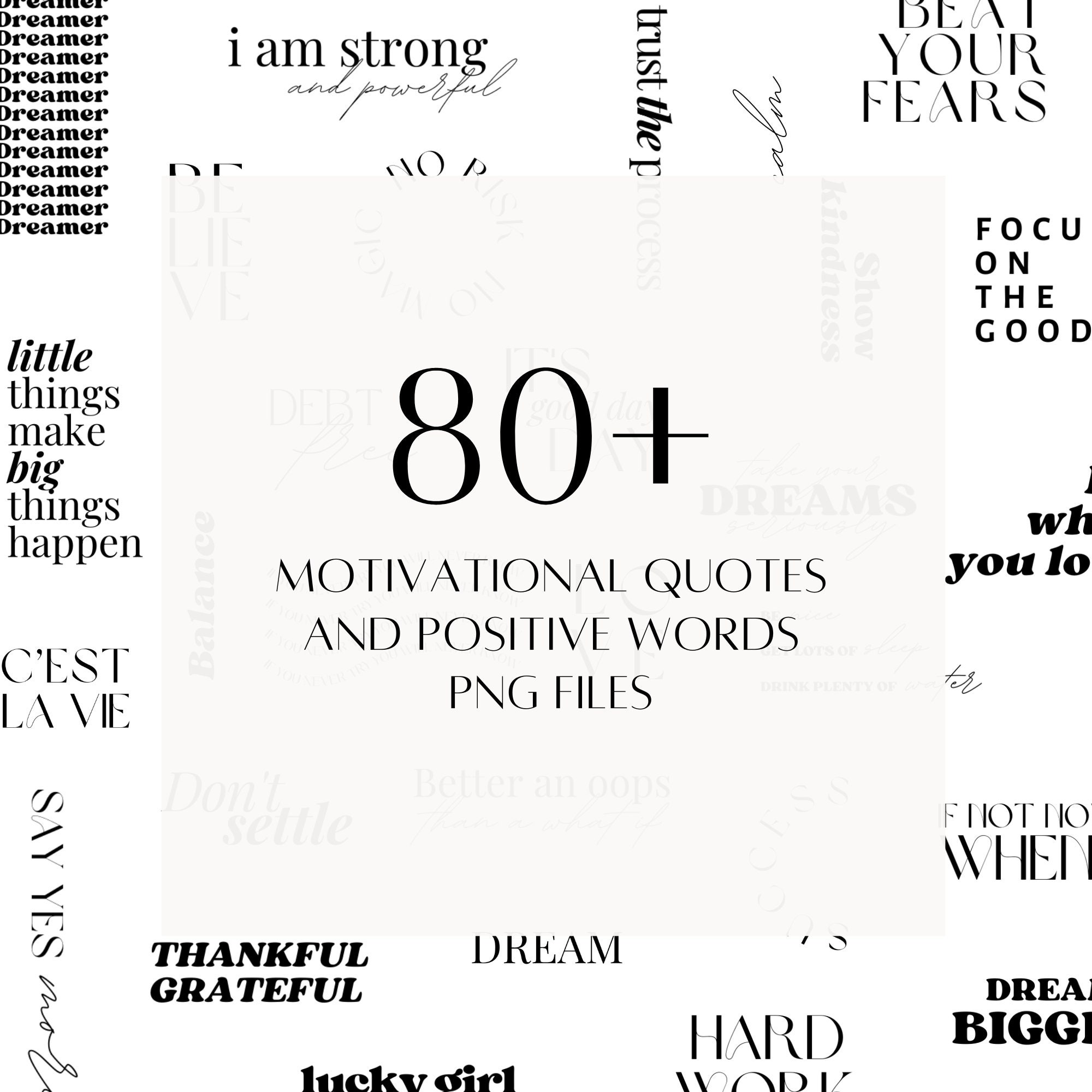 Digital Motivational Quote Stickers, PNG Bundle, Printable Vision Board ...