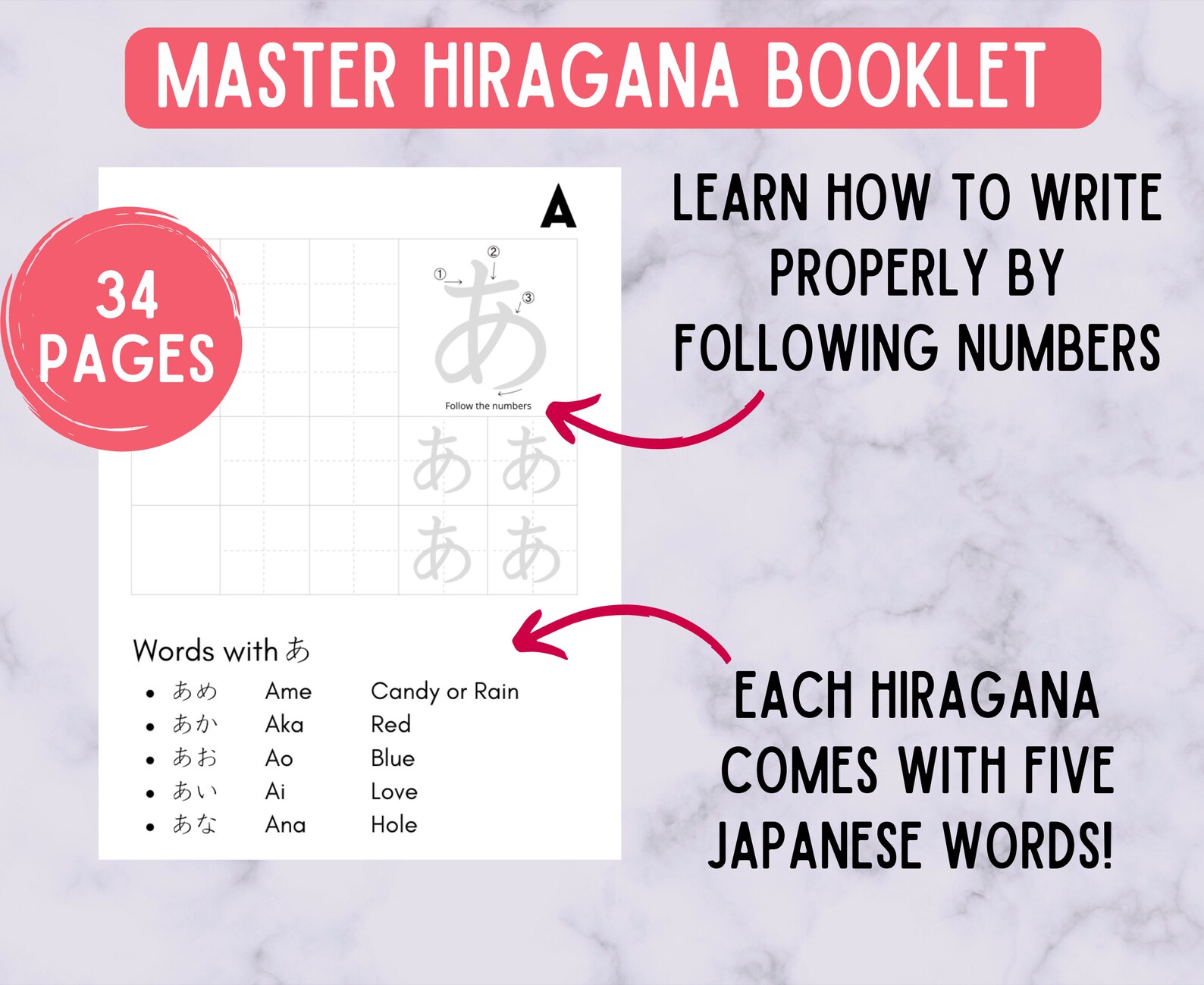 Master HIRAGANA Booklet for Printing or Using on Tablet Learn Japanese ...