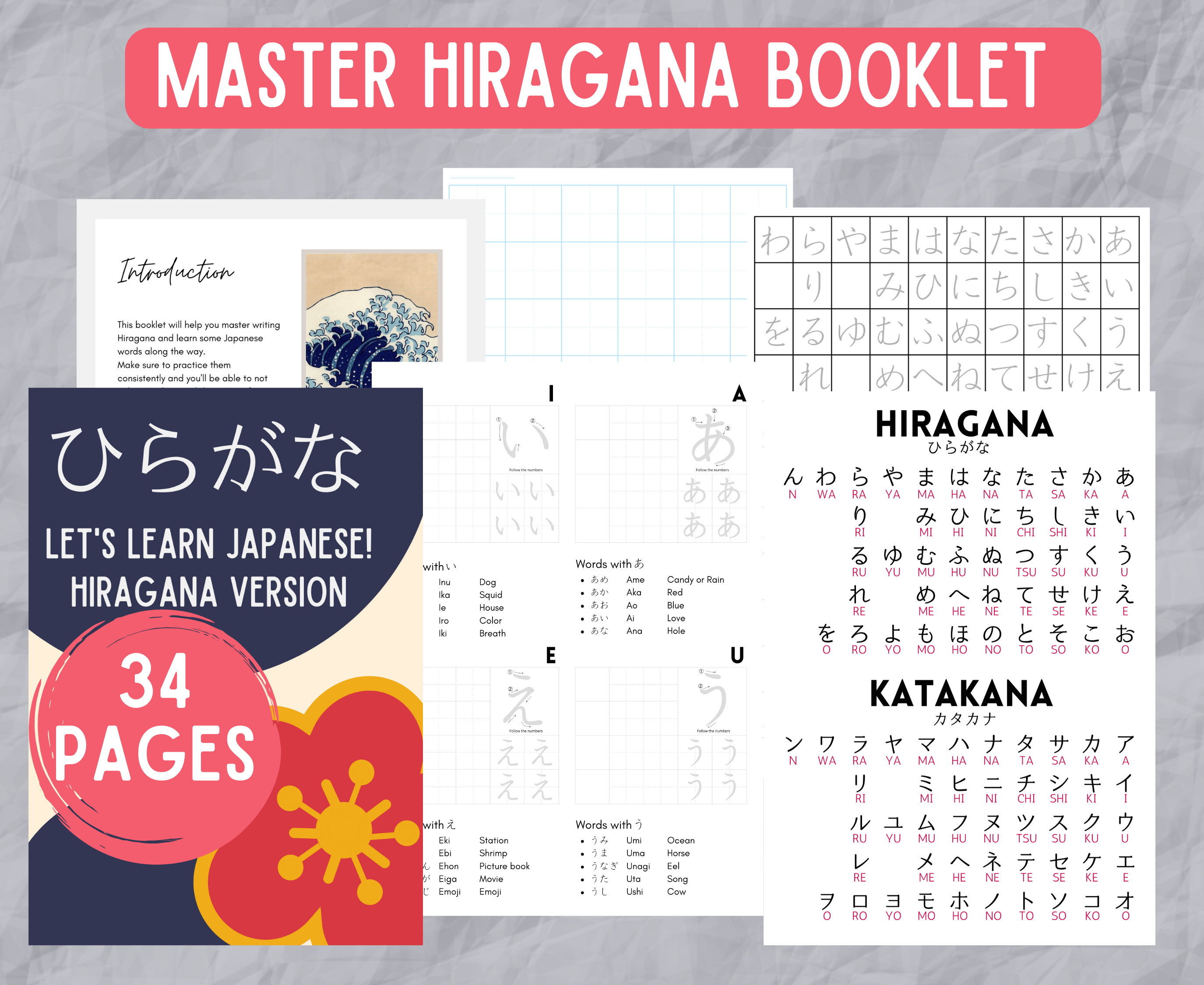 Master HIRAGANA Booklet for Printing or Using on Tablet Learn Japanese ...