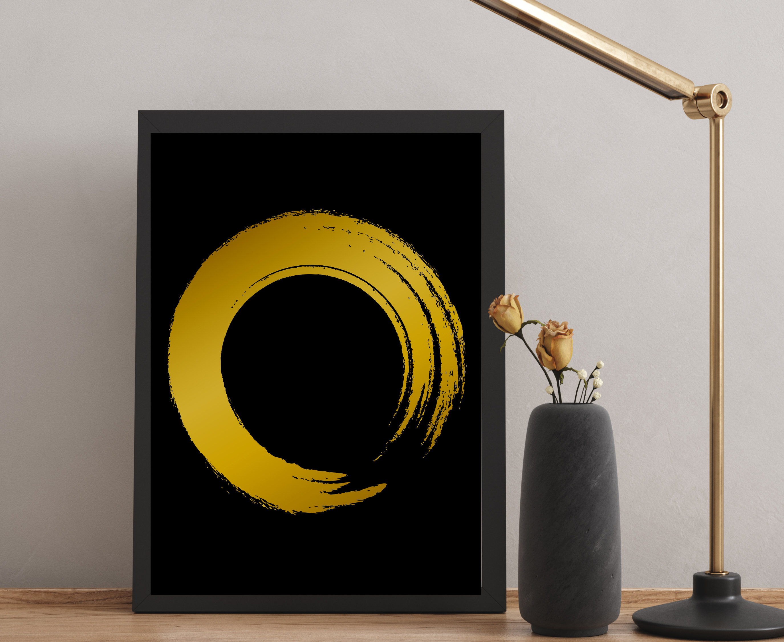 Japanese Zen Calligraphy Gold With Black Background, Zen Circledigital ...