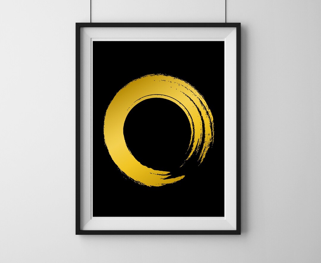Japanese Zen Calligraphy Gold With Black Background, Zen Circledigital ...