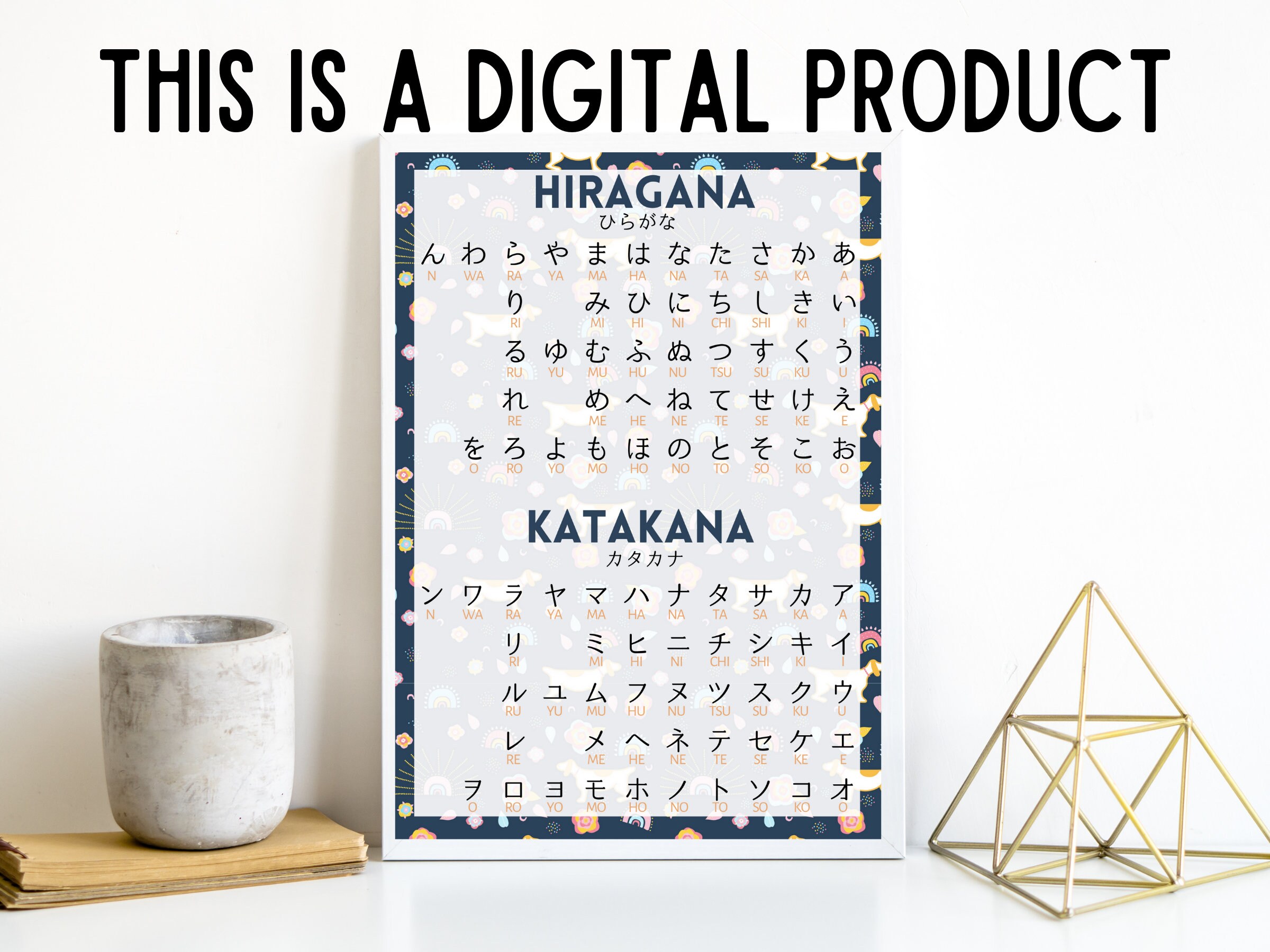 Japanese HIRAGANA and KATAKANA Chart Dog and Rainbow Design Digital ...