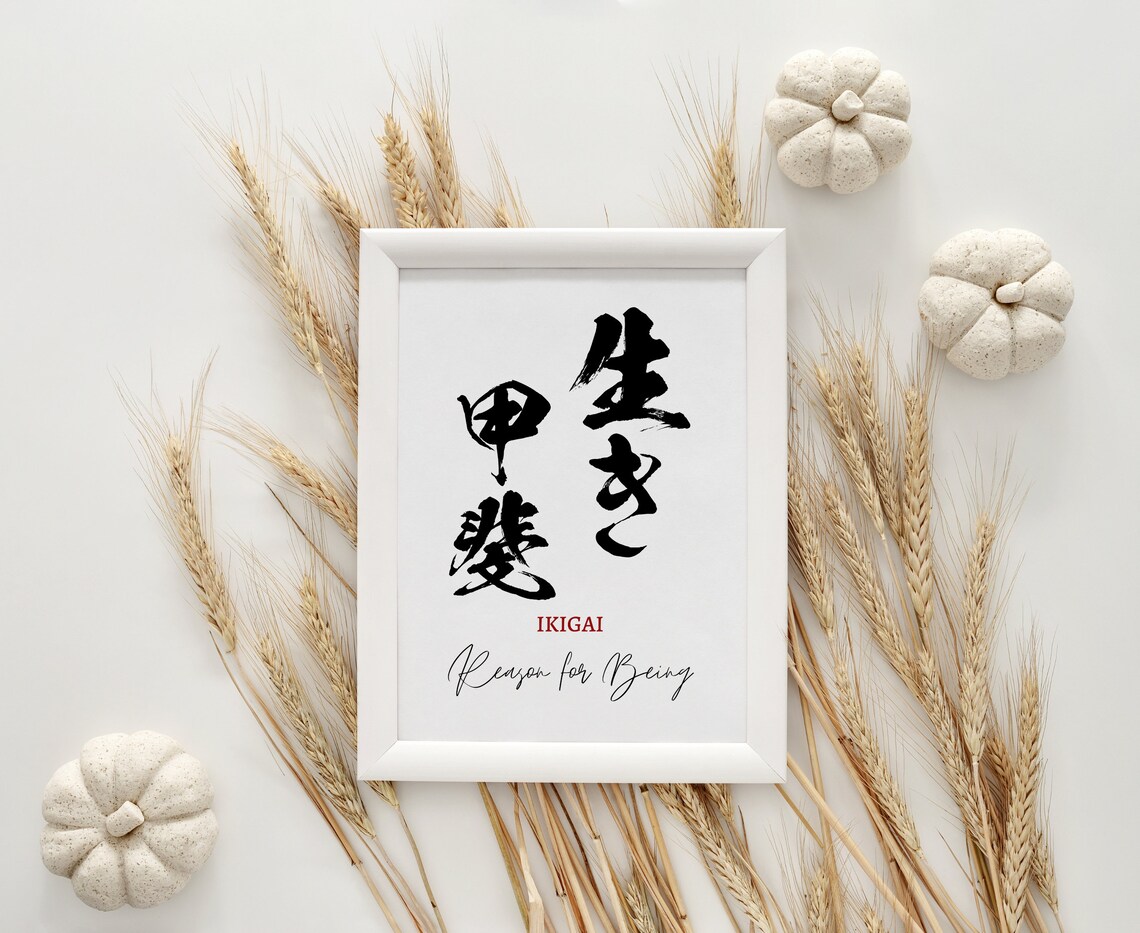 Japanese Calligraphy ikigai With English Definition Digital Printable ...