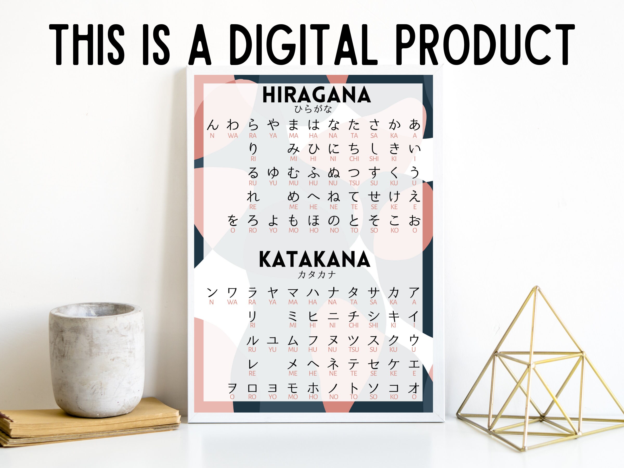 Japanese HIRAGANA and KATAKANA Chart Pink and Navy Design Digital ...