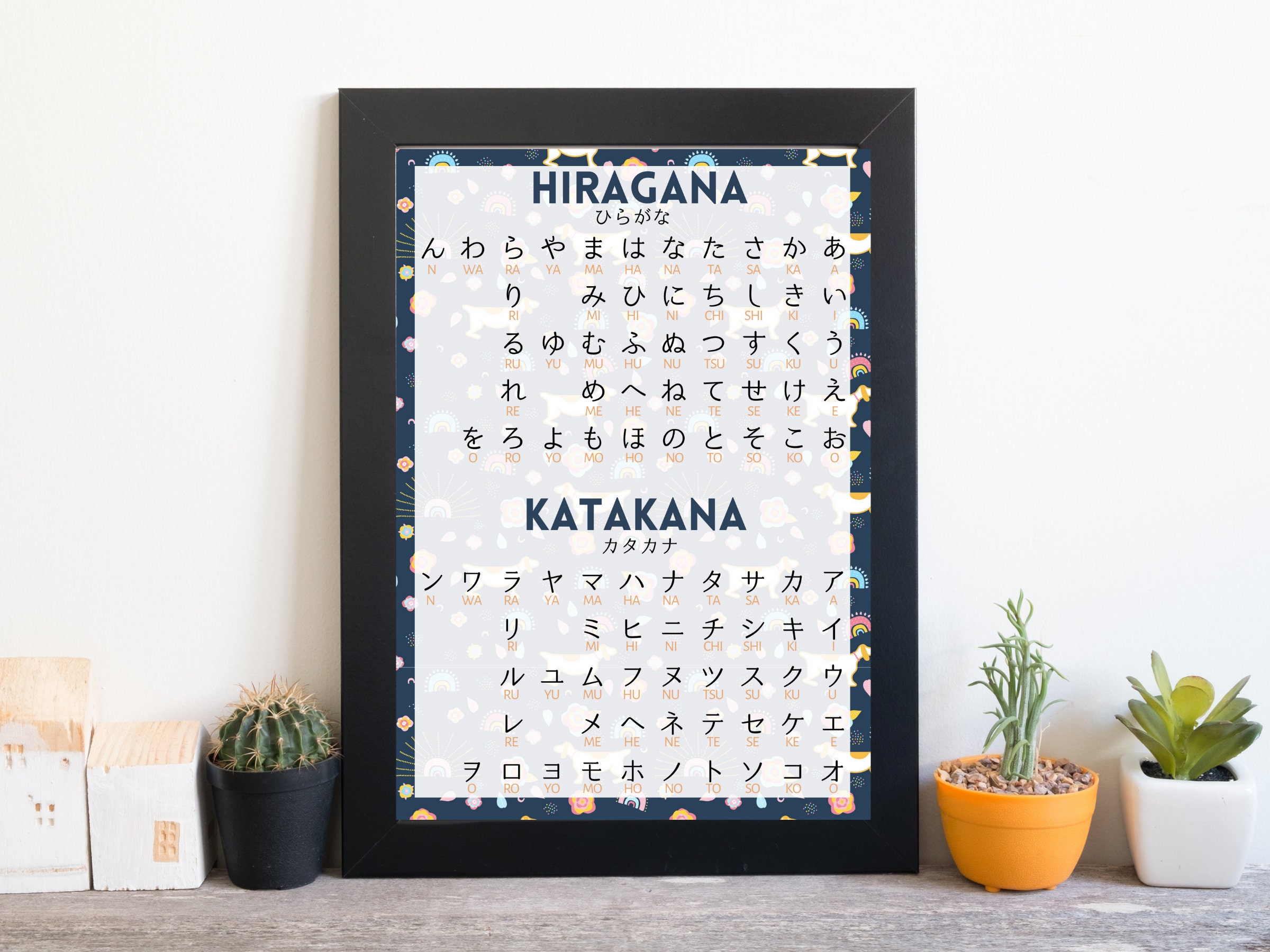 Japanese HIRAGANA and KATAKANA Chart Dog and Rainbow Design Digital ...