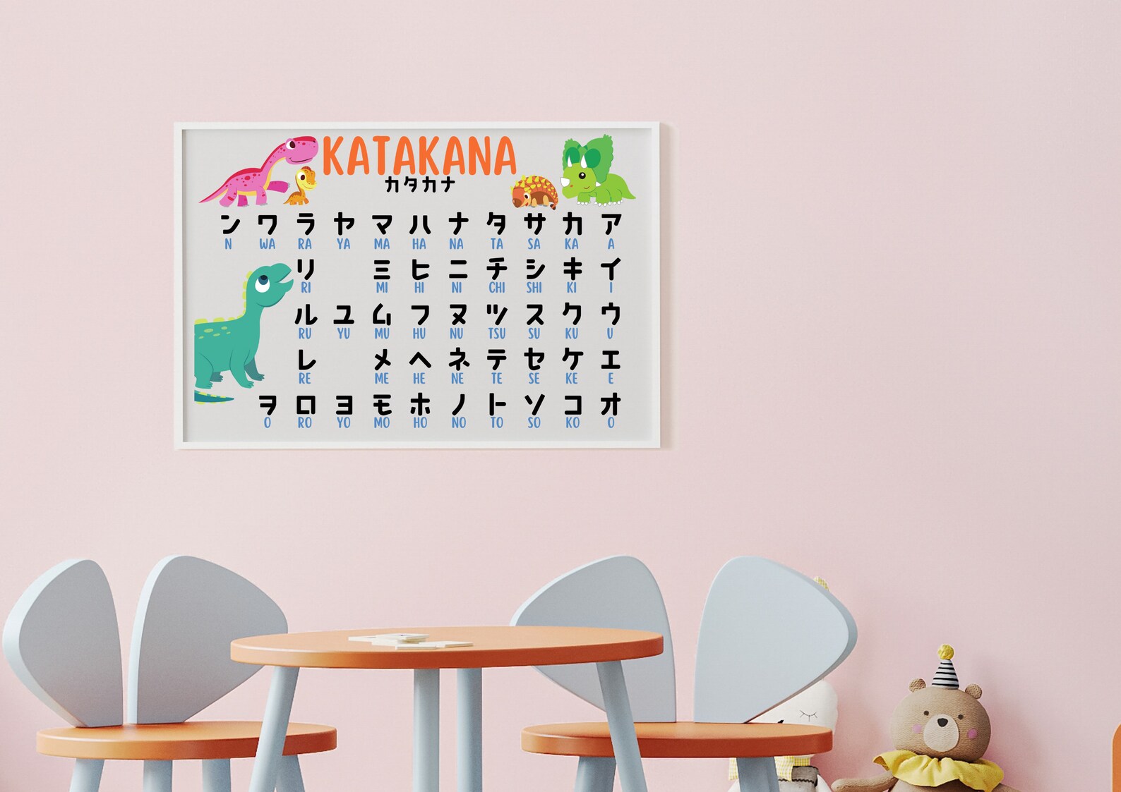 Set of 2 Japanese HIRAGANA & KATAKANA Chart With Dinosaurs Digital ...