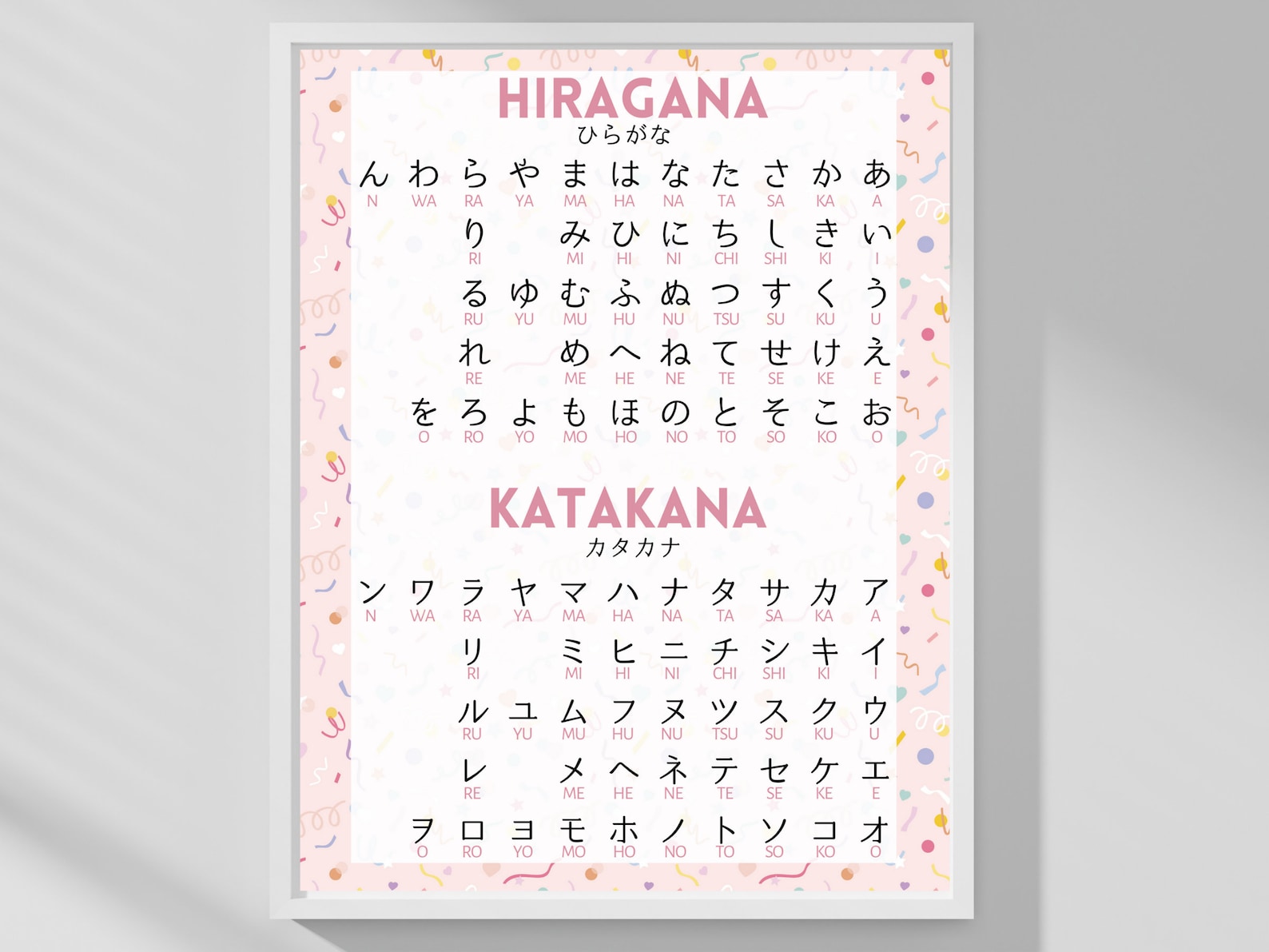 Japanese HIRAGANA and KATAKANA Chart Pink Kawaii Design Digital ...