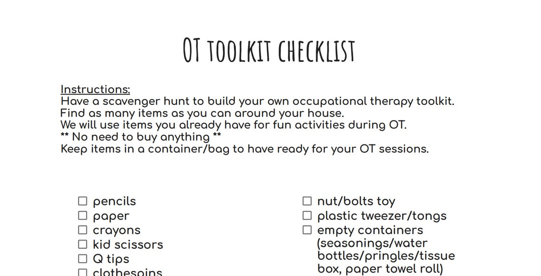 OT Toolkit Checklist - Etsy