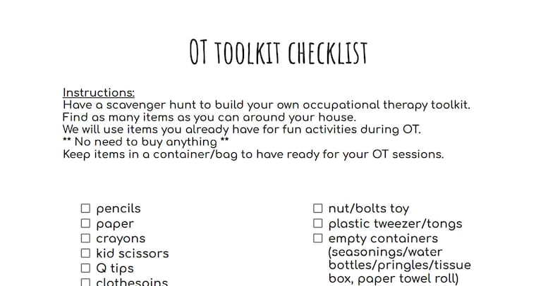 OT Toolkit Checklist - Etsy