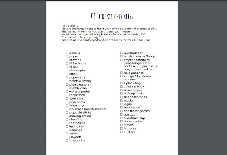 OT Toolkit Checklist - Etsy